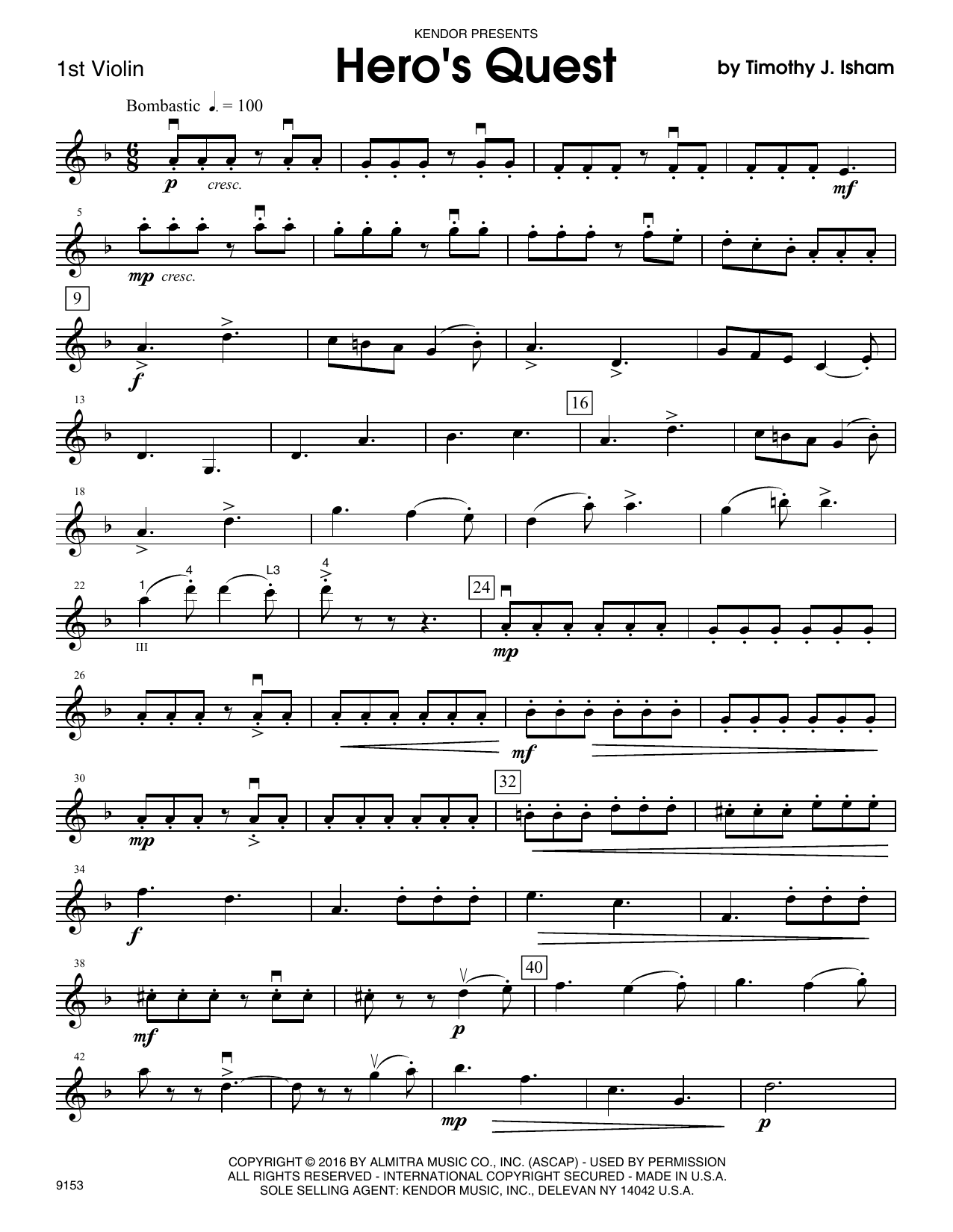 Hero's Quest - 1st Violin Sheet Music | Timothy Isham | Orchestra