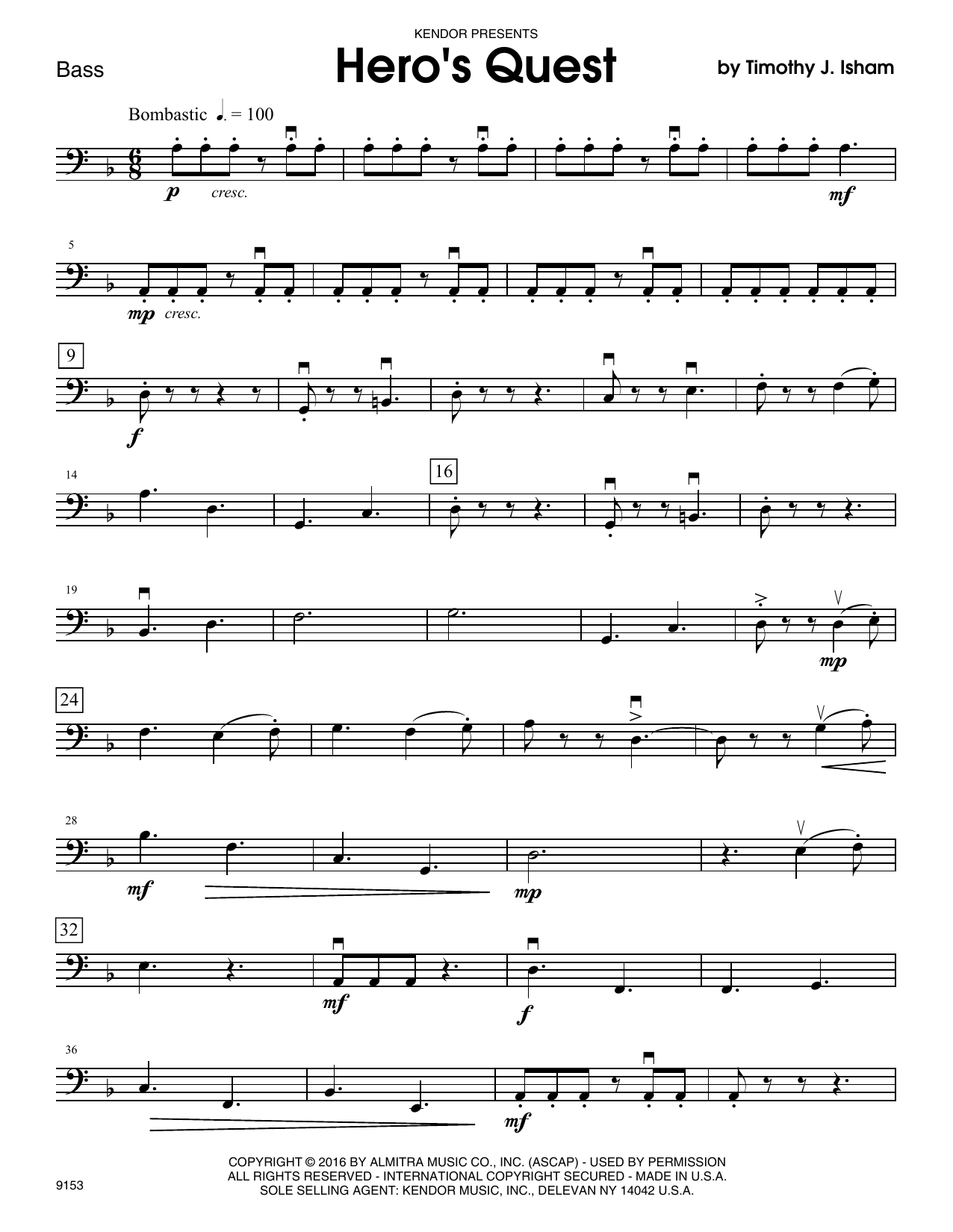 Hero's Quest - Bass Sheet Music | Timothy Isham | Orchestra