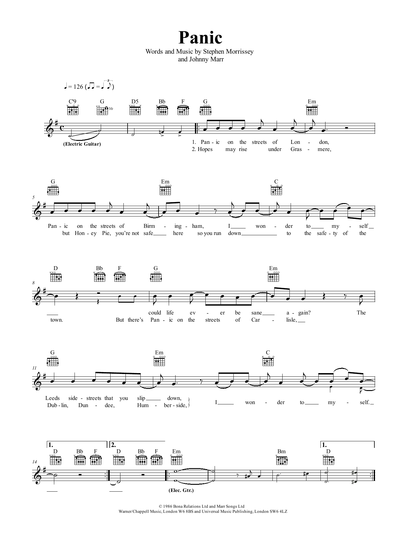 Panic By The Smiths Sheet Music For Lead Sheet Fake Book At Sheet Panic By The Smiths Sheet Music For Lead Sheet Fake Book At Sheet