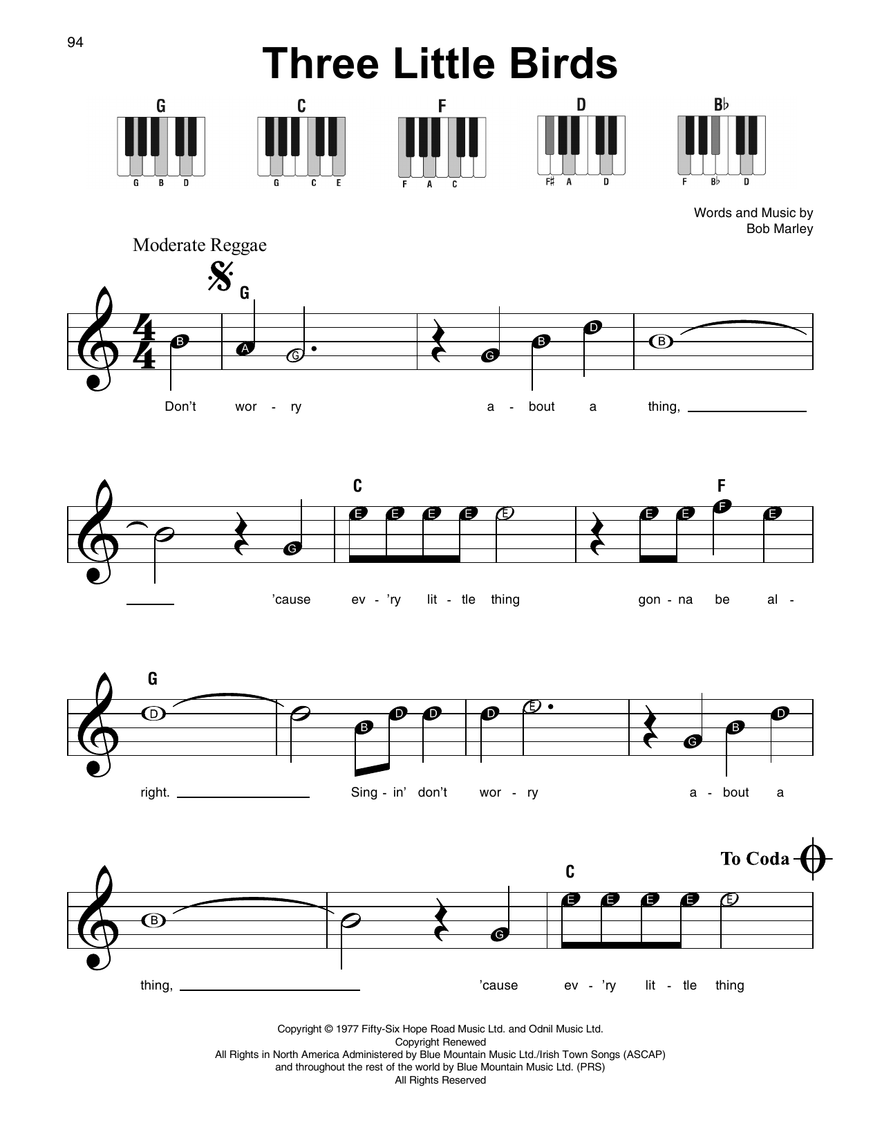 Bob Marley Three Little Birds Sheet Music Bob Marley Three Little Birds Sheet Music