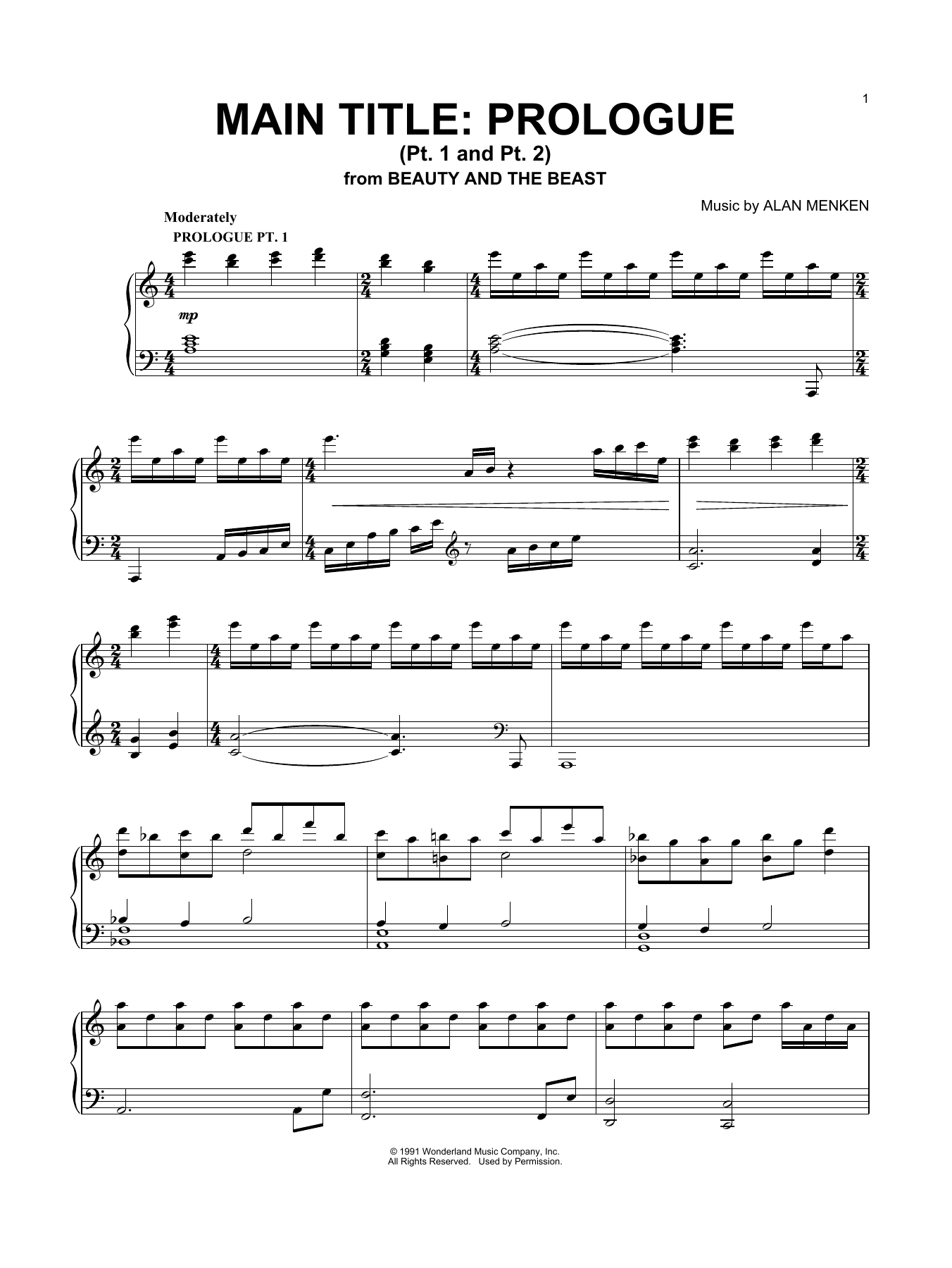 Main Title Prologue Sheet Music Alan Menken Piano Solo Main Title Prologue Sheet Music Alan Menken Piano Solo