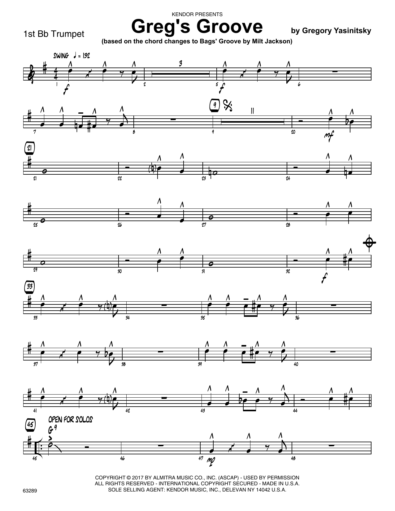 Greg's Groove - 1st Bb Trumpet Sheet Music | Gregory Yasinitsky | Jazz ...