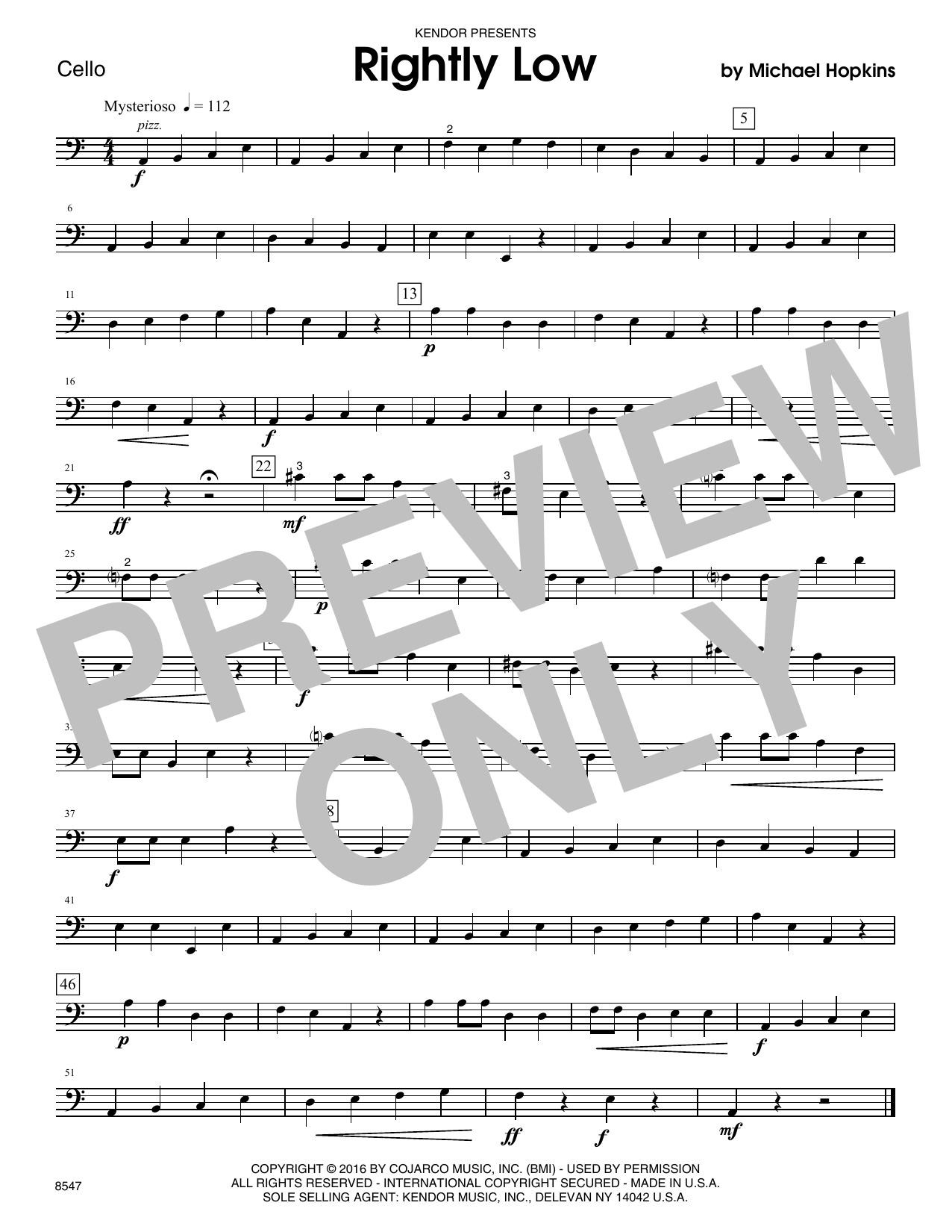 Rightly Low - Cello Sheet Music | Michael Hopkins | Orchestra