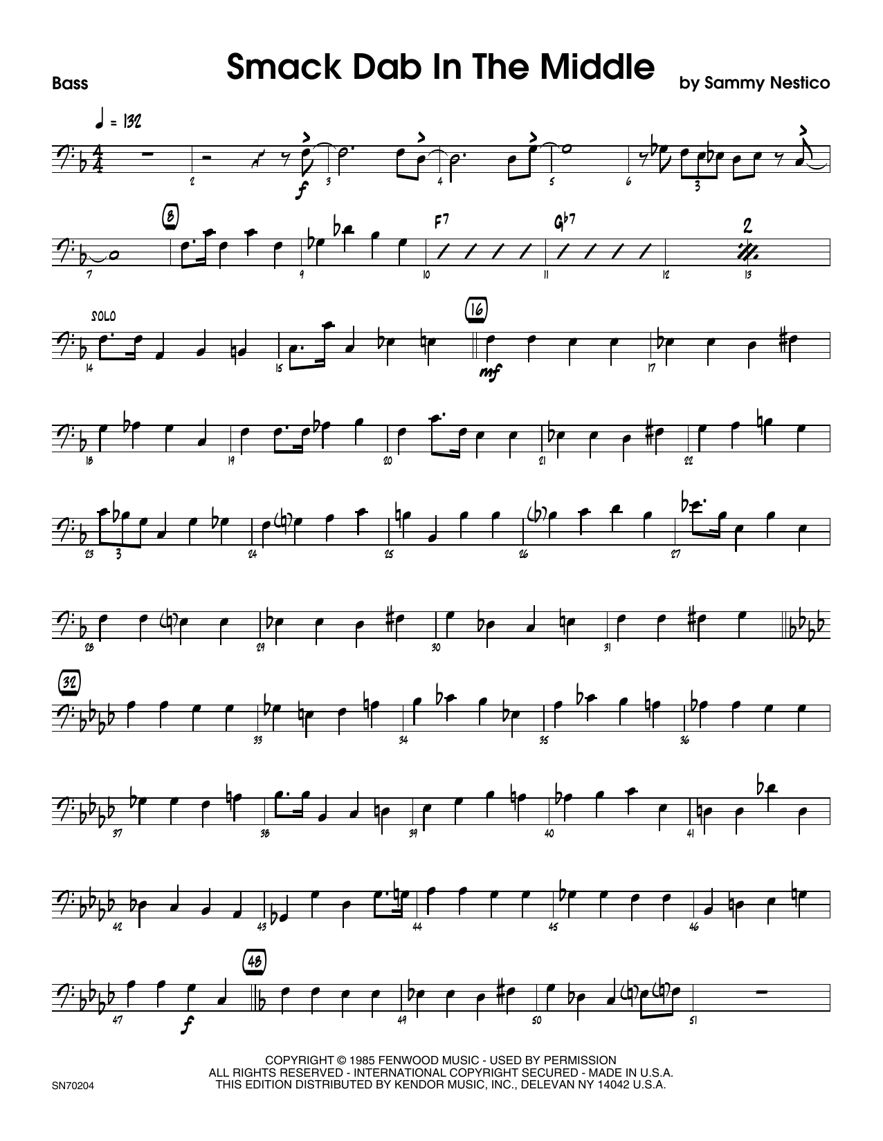 Smack Dab in the Middle - Bass Sheet Music | Sammy Nestico | Jazz Ensemble