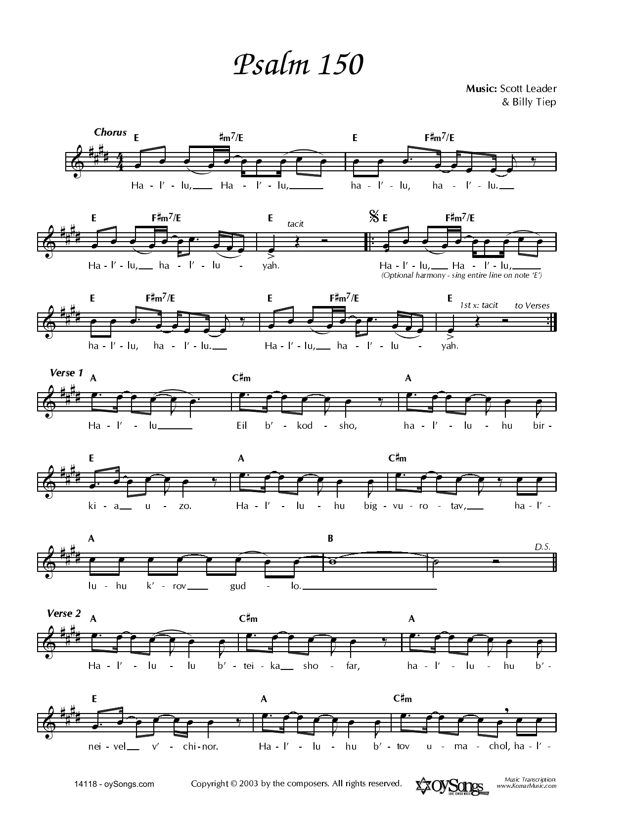 Psalm 150 Sheet Music Billy Tiep Lead Sheet Fake Book Psalm 150 Sheet Music Billy Tiep Lead Sheet Fake Book