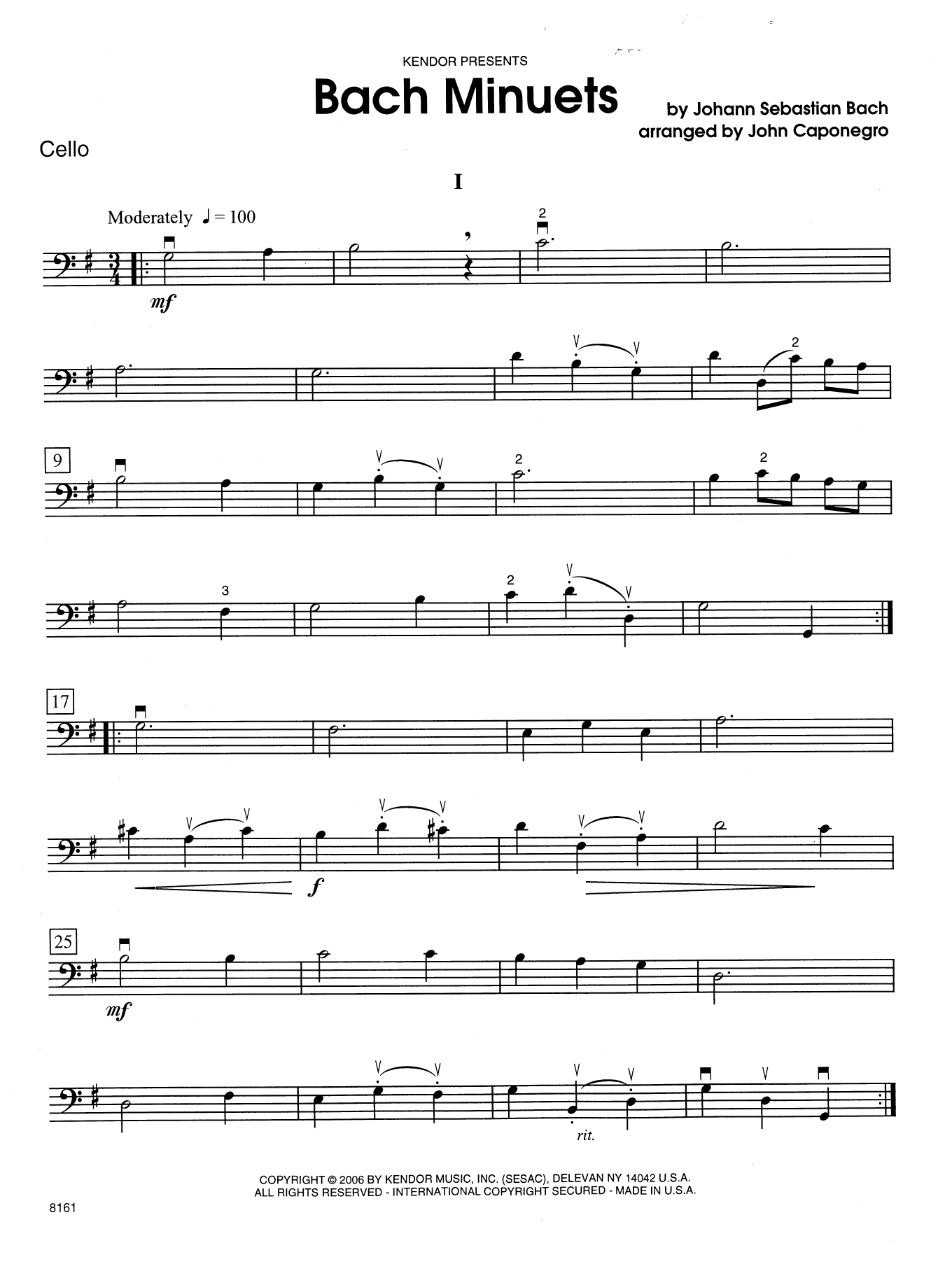 Bach Minuets - Cello Sheet Music | John Caponegro | String Ensemble