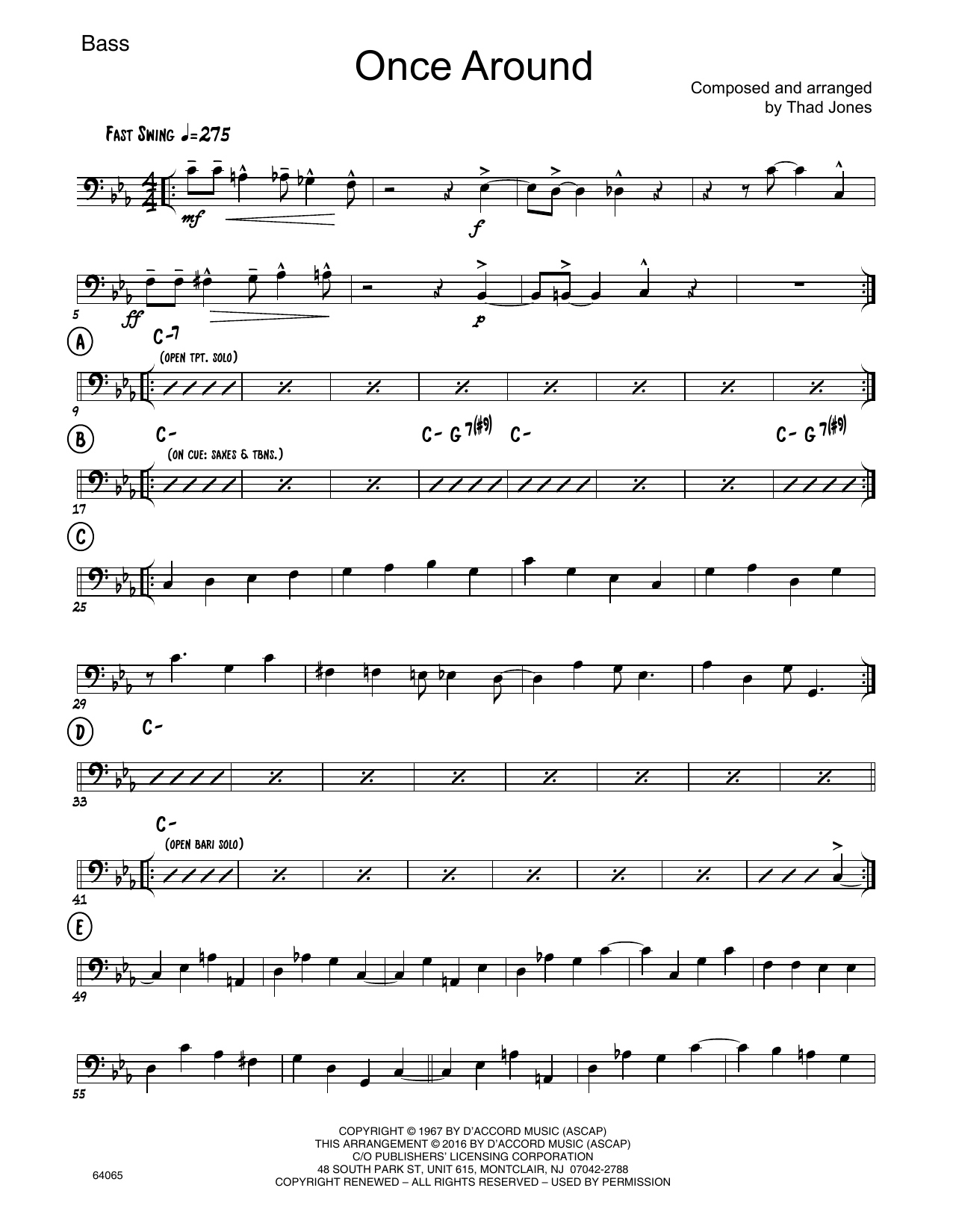 Once Around - Bass Sheet Music | Thad Jones | Jazz Ensemble