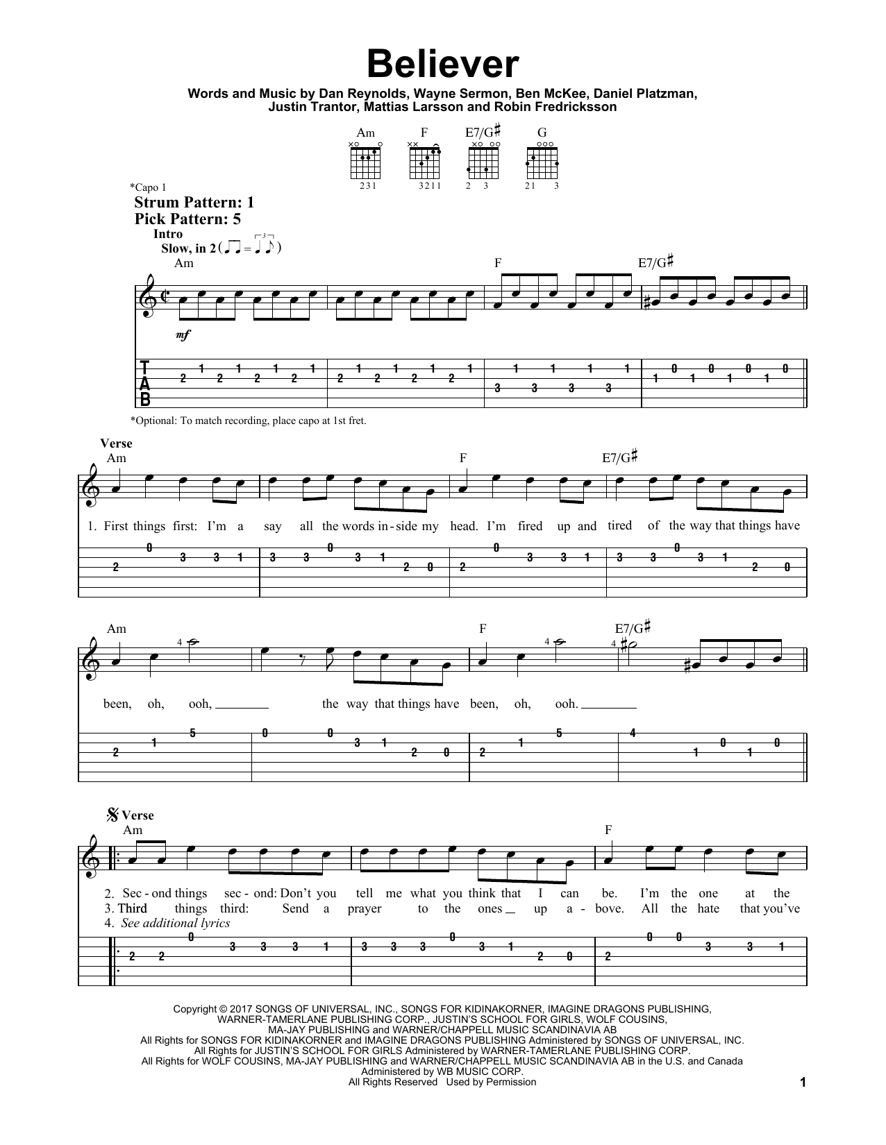 Believer By Imagine Dragons Easy Guitar Tab Guitar Instructor Believer By Imagine Dragons Easy Guitar Tab Guitar Instructor