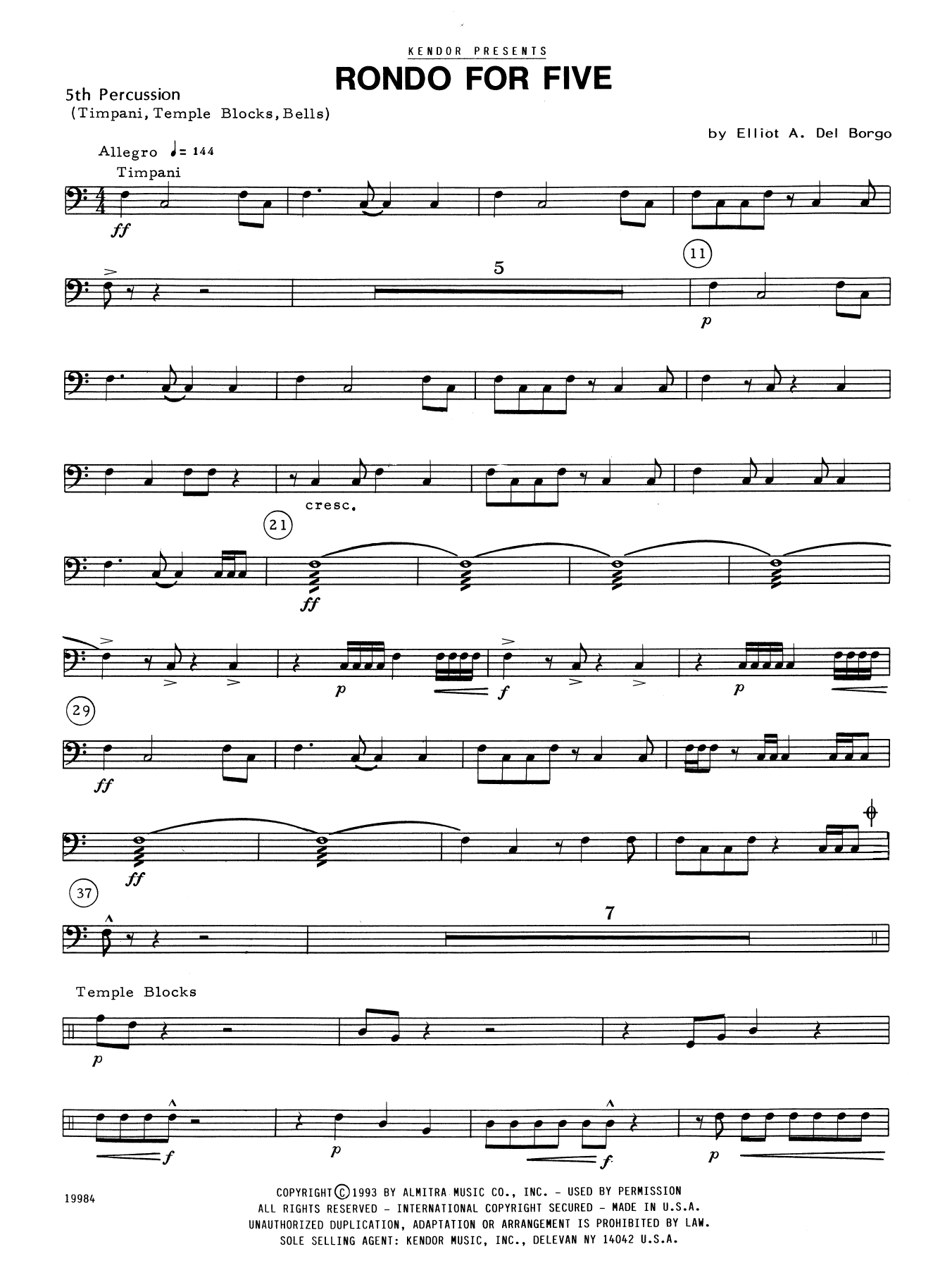 Rondo For Five - Percussion 5 Sheet Music | Elliot Del Borgo ...