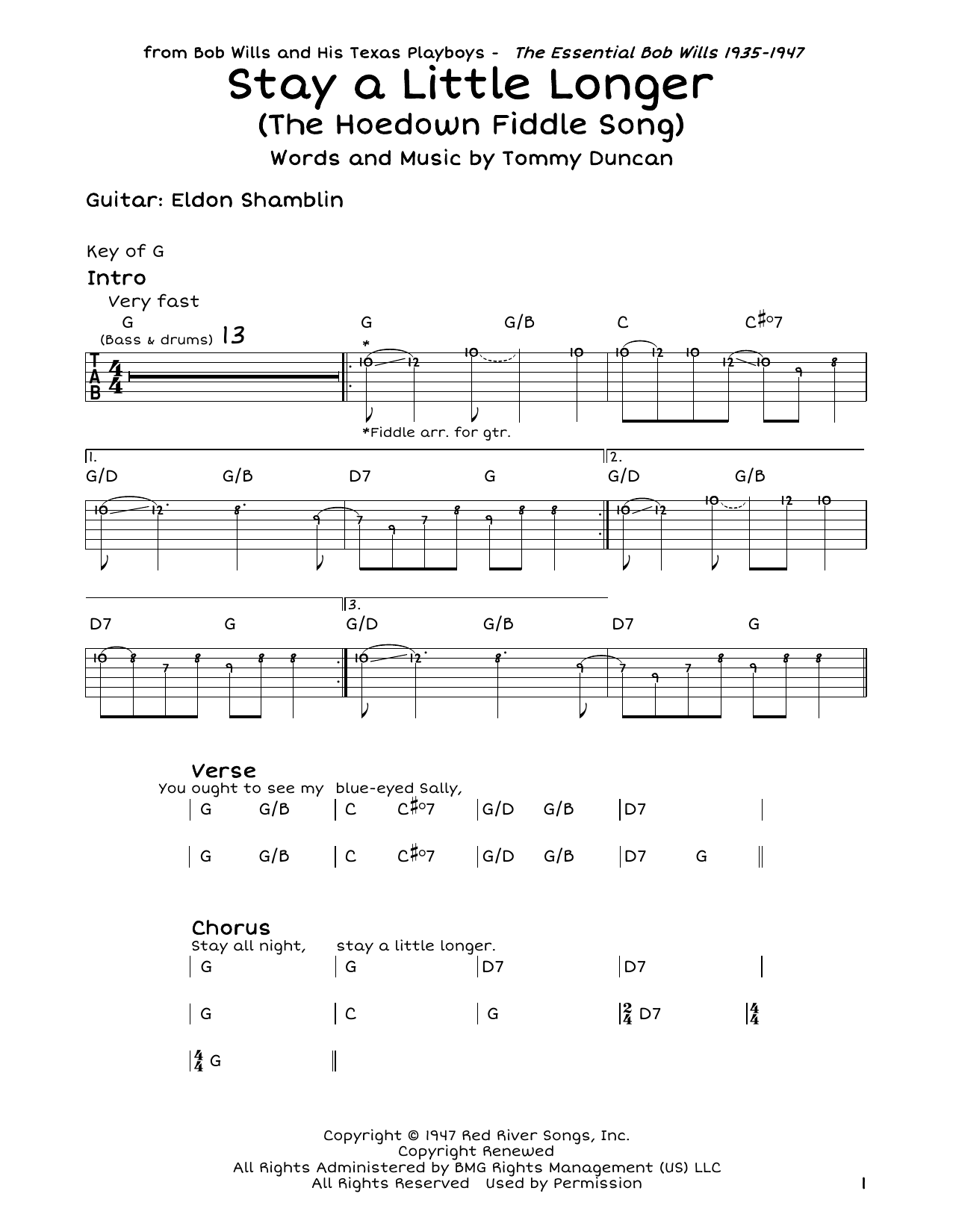 Stay A Little Longer The Hoedown Fiddle Song Sheet Music Bob Wills Stay A Little Longer The Hoedown Fiddle Song Sheet Music Bob Wills