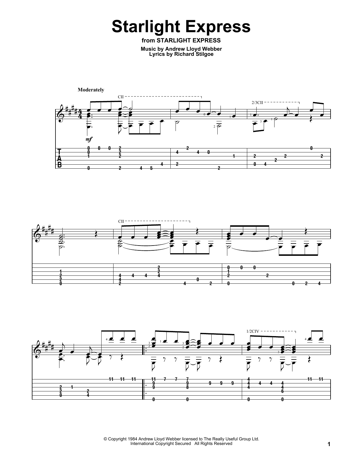 Starlight Express By Andrew Lloyd Webber Sheet Music For Solo Guitar At