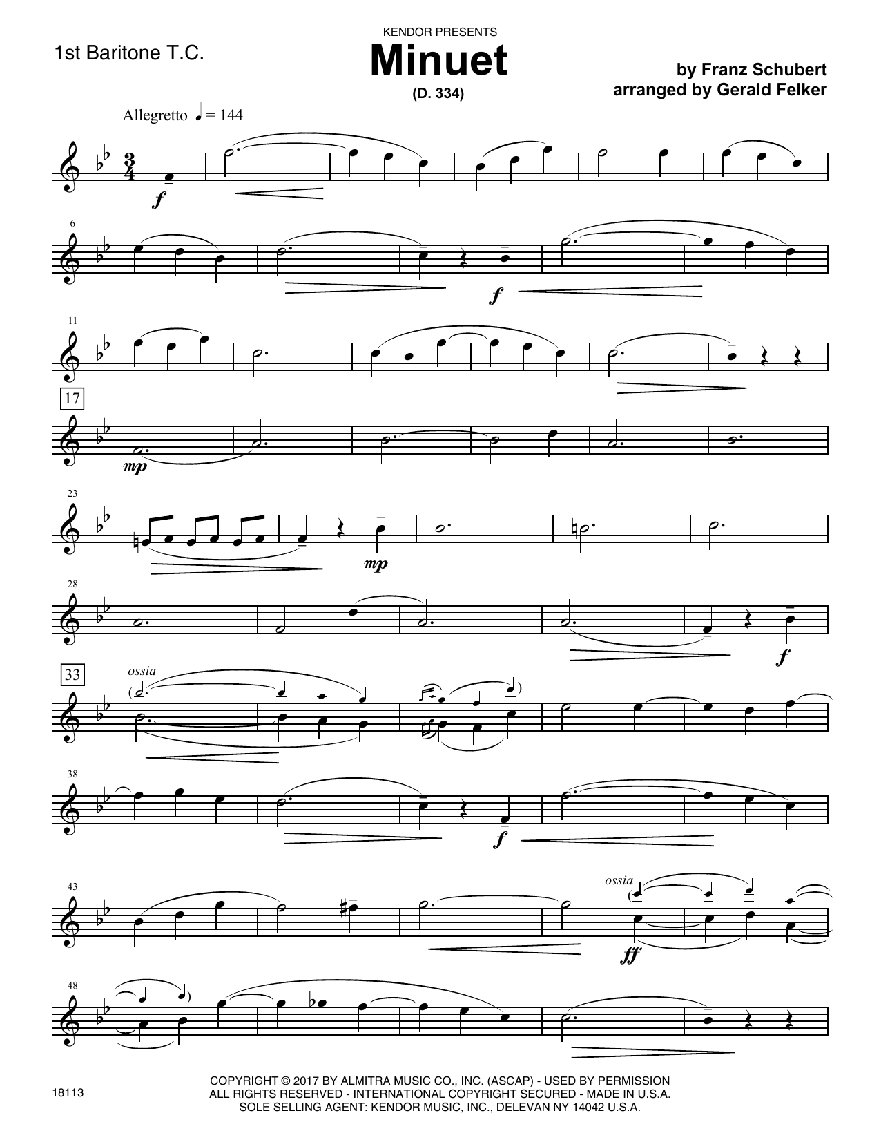 Minuet (D. 334) - 1st Baritone T.C. Sheet Music | Gerald Felker | Brass Ensemble