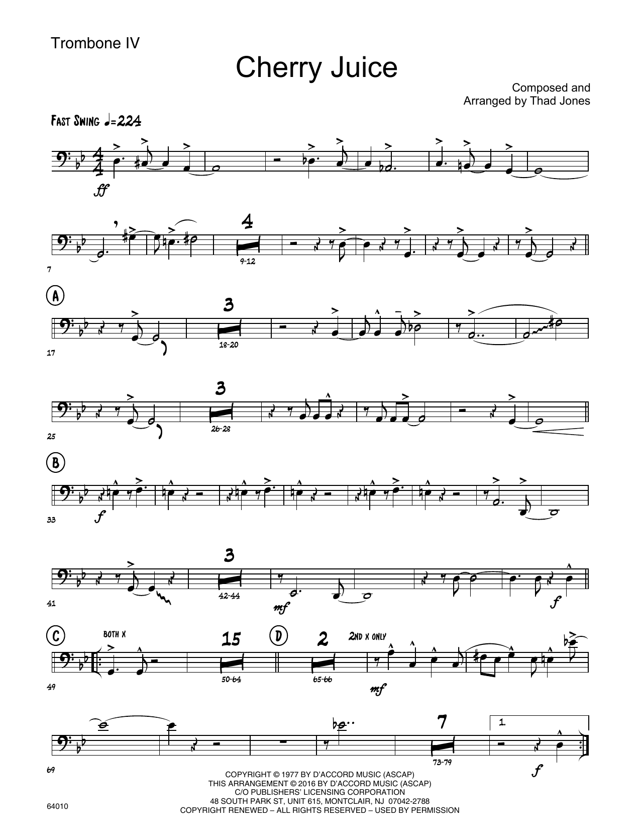 Cherry Juice 4th Trombone Sheet Music Thad Jones Jazz Ensemble Cherry Juice 4th Trombone Sheet Music Thad Jones Jazz Ensemble