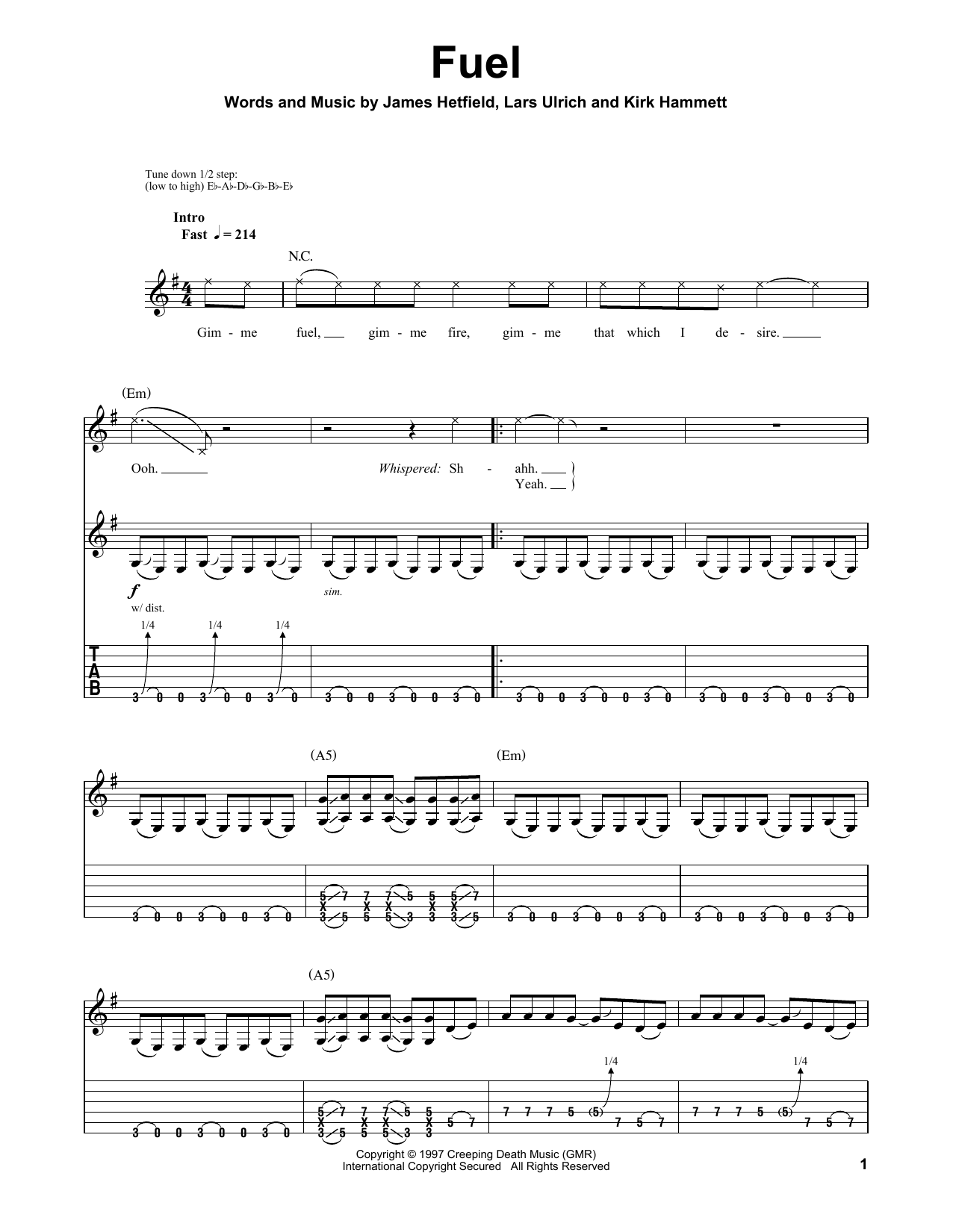 Fuel By Metallica Sheet Music For Guitar Tab Single Guitar At Sheet