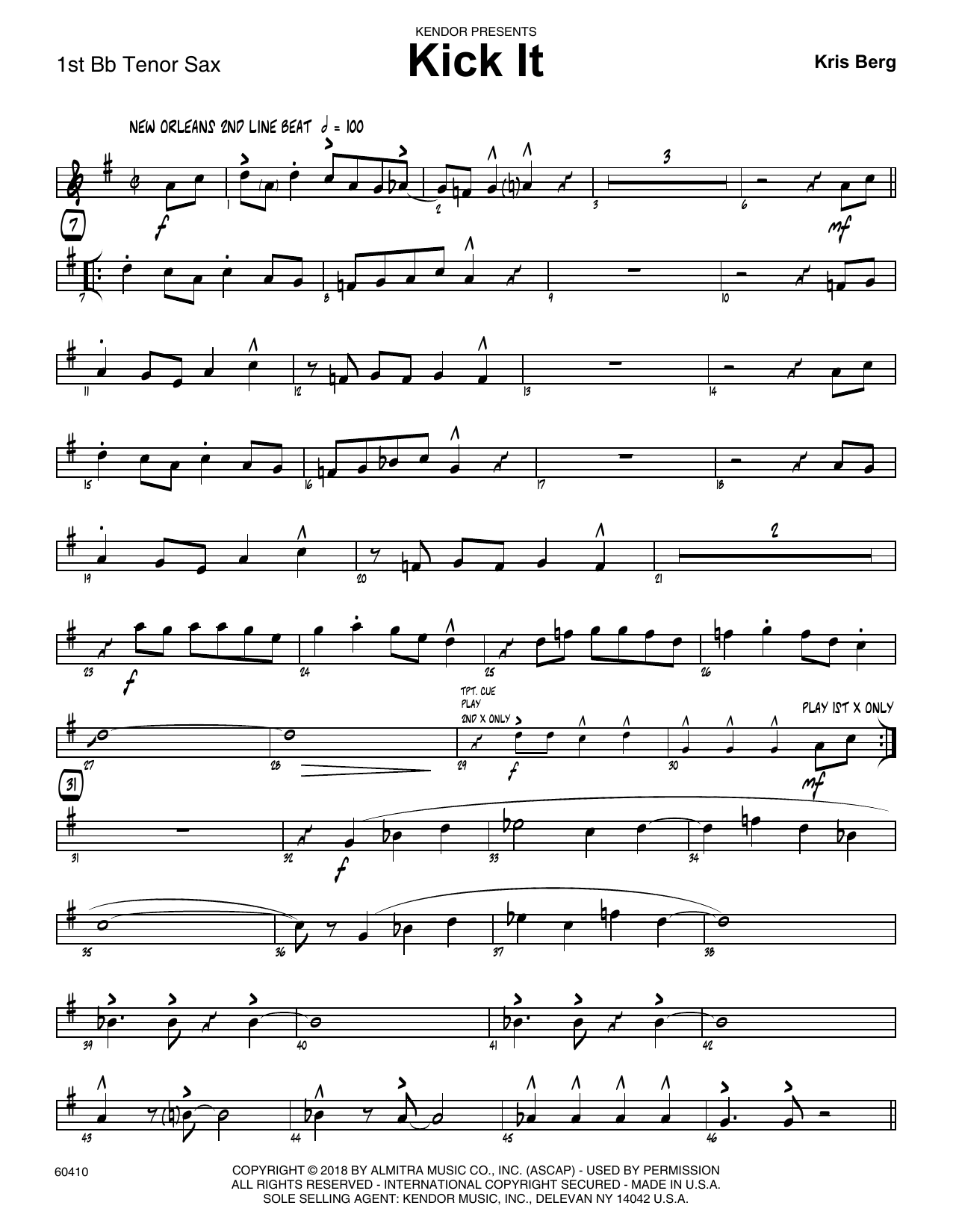 Kick It - 1st Tenor Saxophone Sheet Music | Kris Berg | Jazz Ensemble