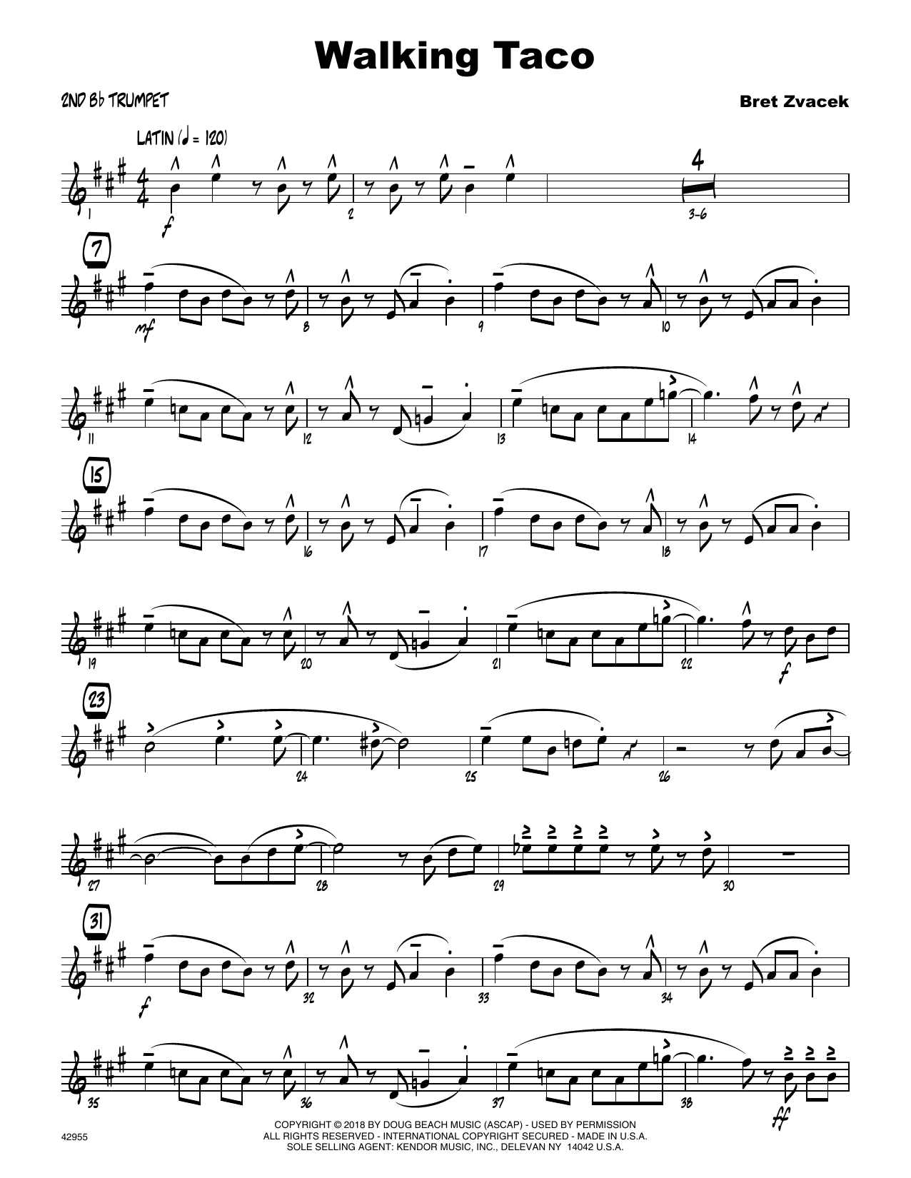 Walking Taco - 2nd Bb Trumpet Partituras | Bret Zvacek | Agrupación Jazz