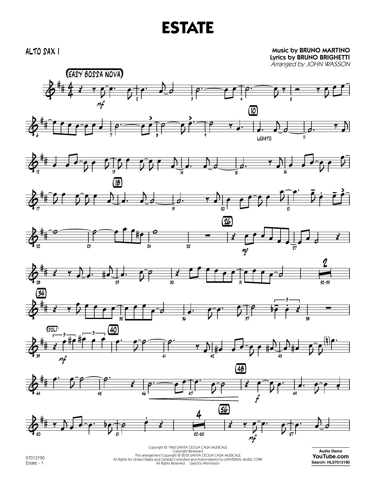 Estate Alto Sax 1 Sheet Music John Wasson Jazz Ensemble Estate Alto Sax 1 Sheet Music John Wasson Jazz Ensemble
