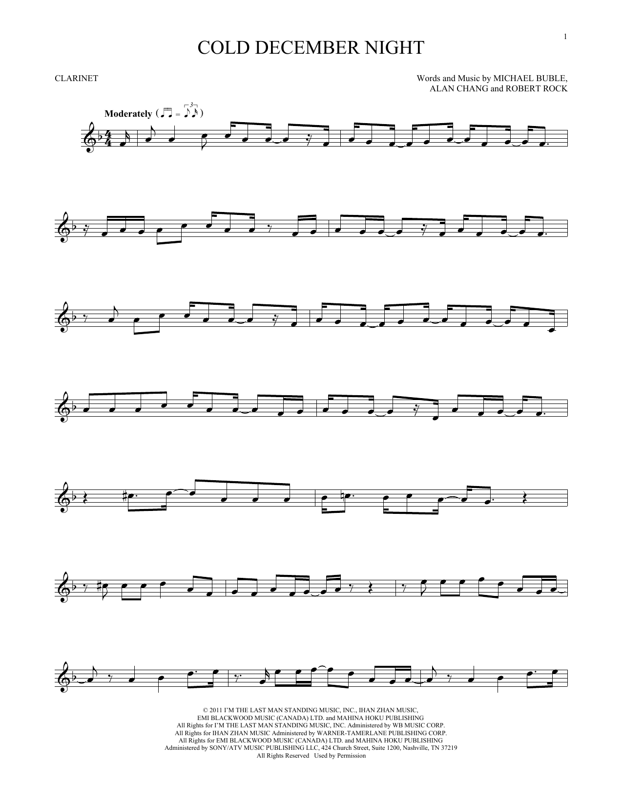 Cold December Night Sheet Music Michael Buble Clarinet Solo Cold December Night Sheet Music Michael Buble Clarinet Solo