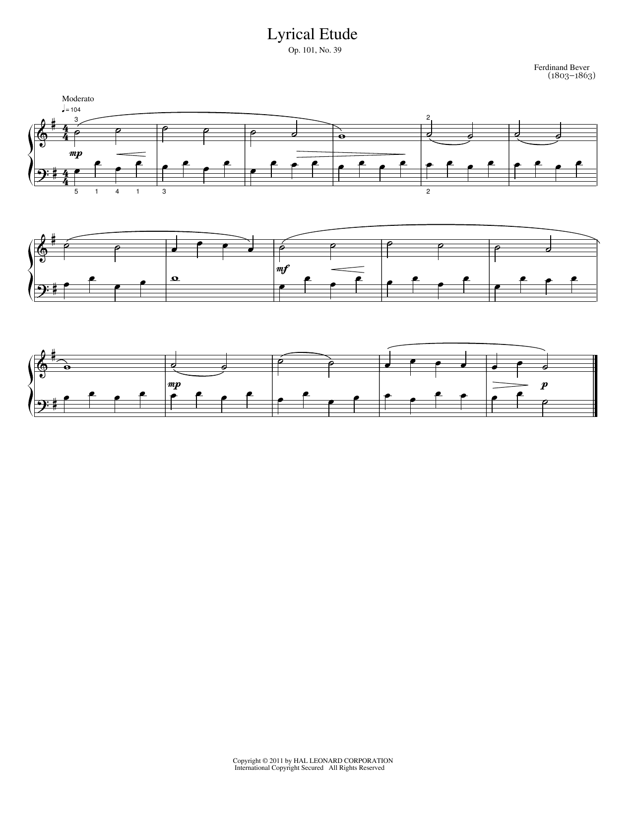 Lyrical Etude Sheet Music | Ferdinand Beyer | Easy Piano