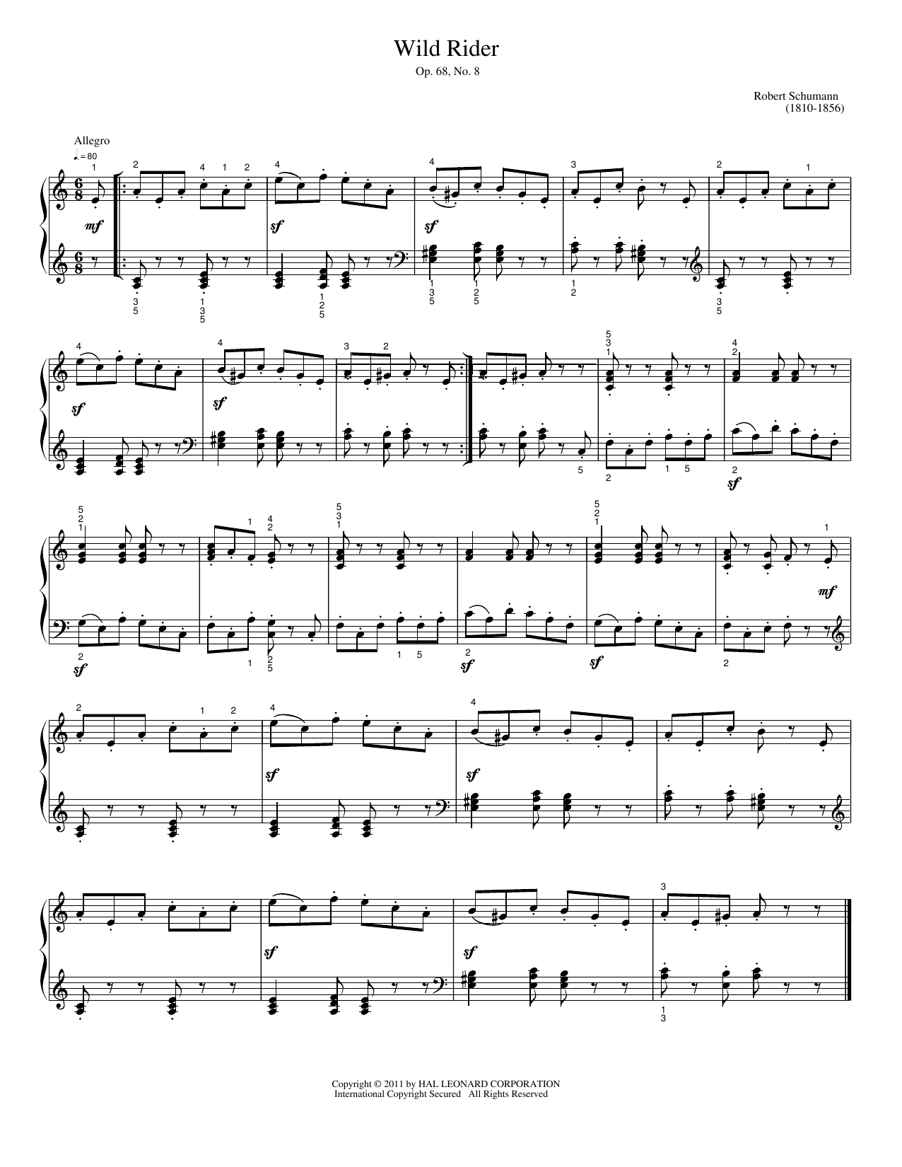 Wild Rider Sheet Music | Robert Schumann | Easy Piano