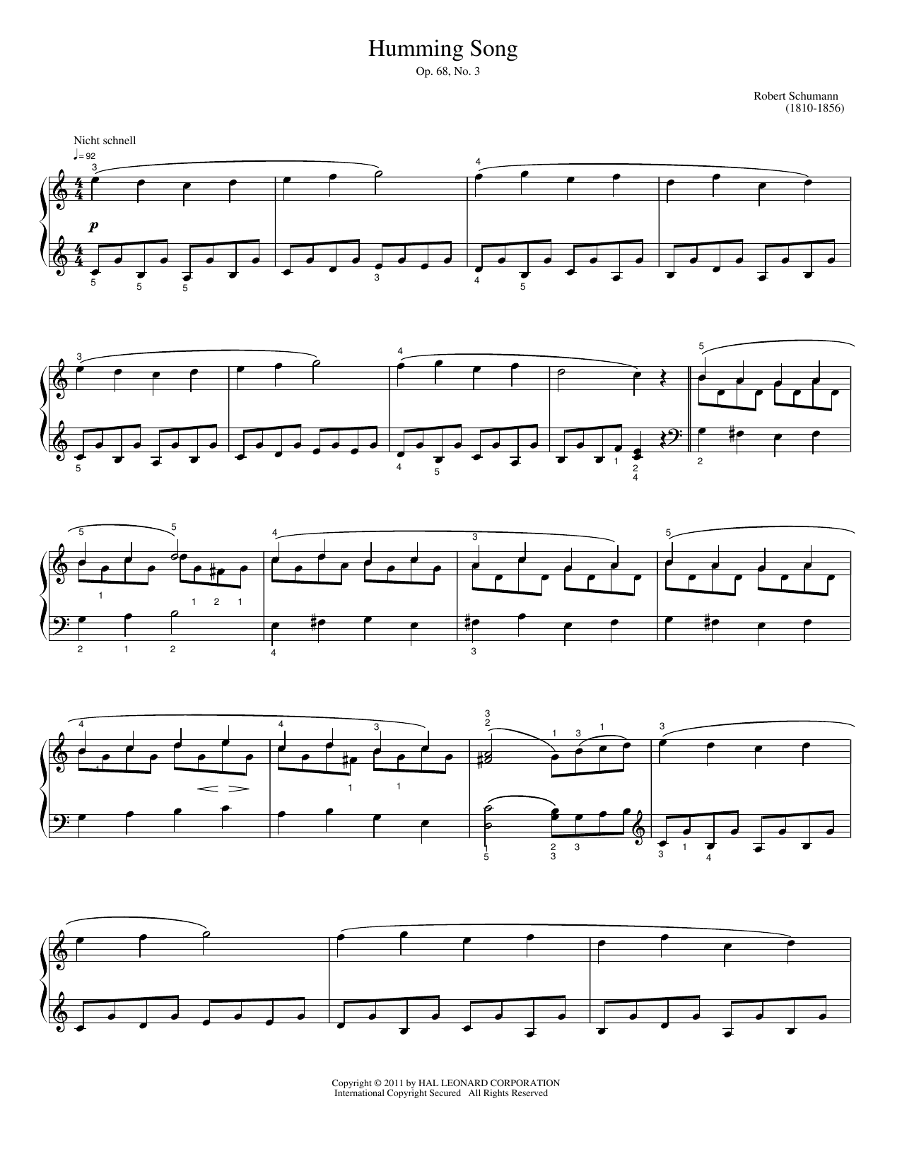 Humming Song Sheet Music | Robert Schumann | Easy Piano