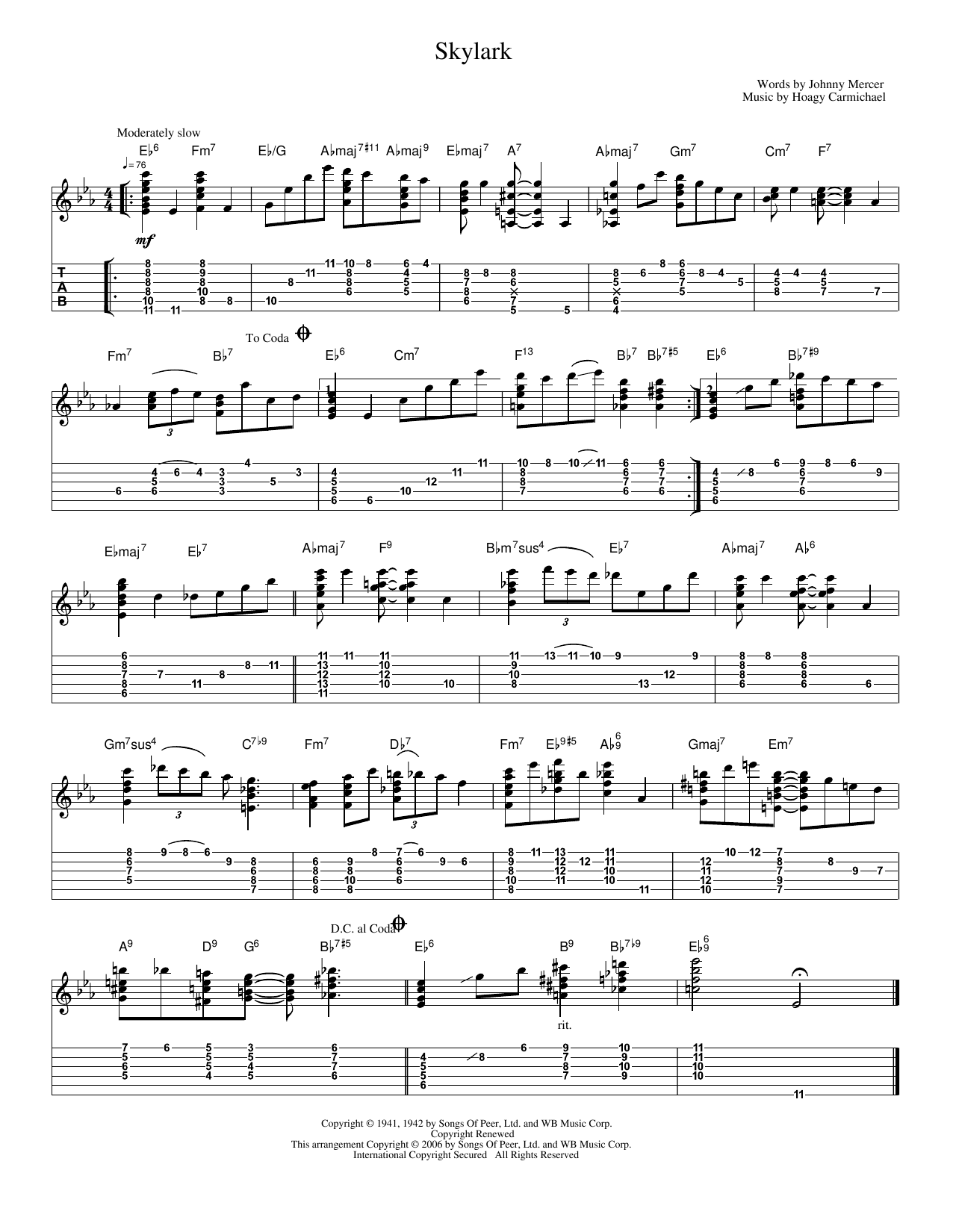 Skylark Sheet Music | Hoagy Carmichael | Solo Guitar