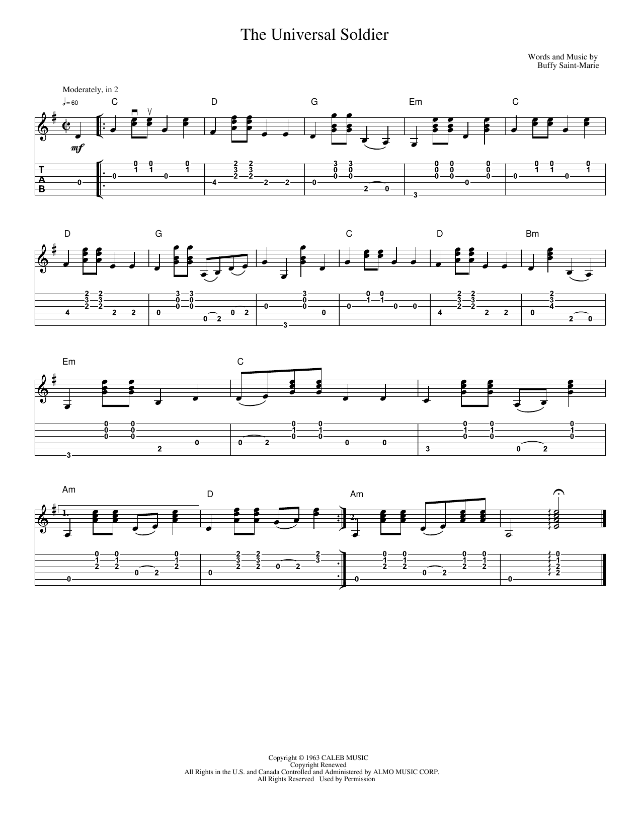 The Universal Soldier Sheet Music | Donovan | Solo Guitar