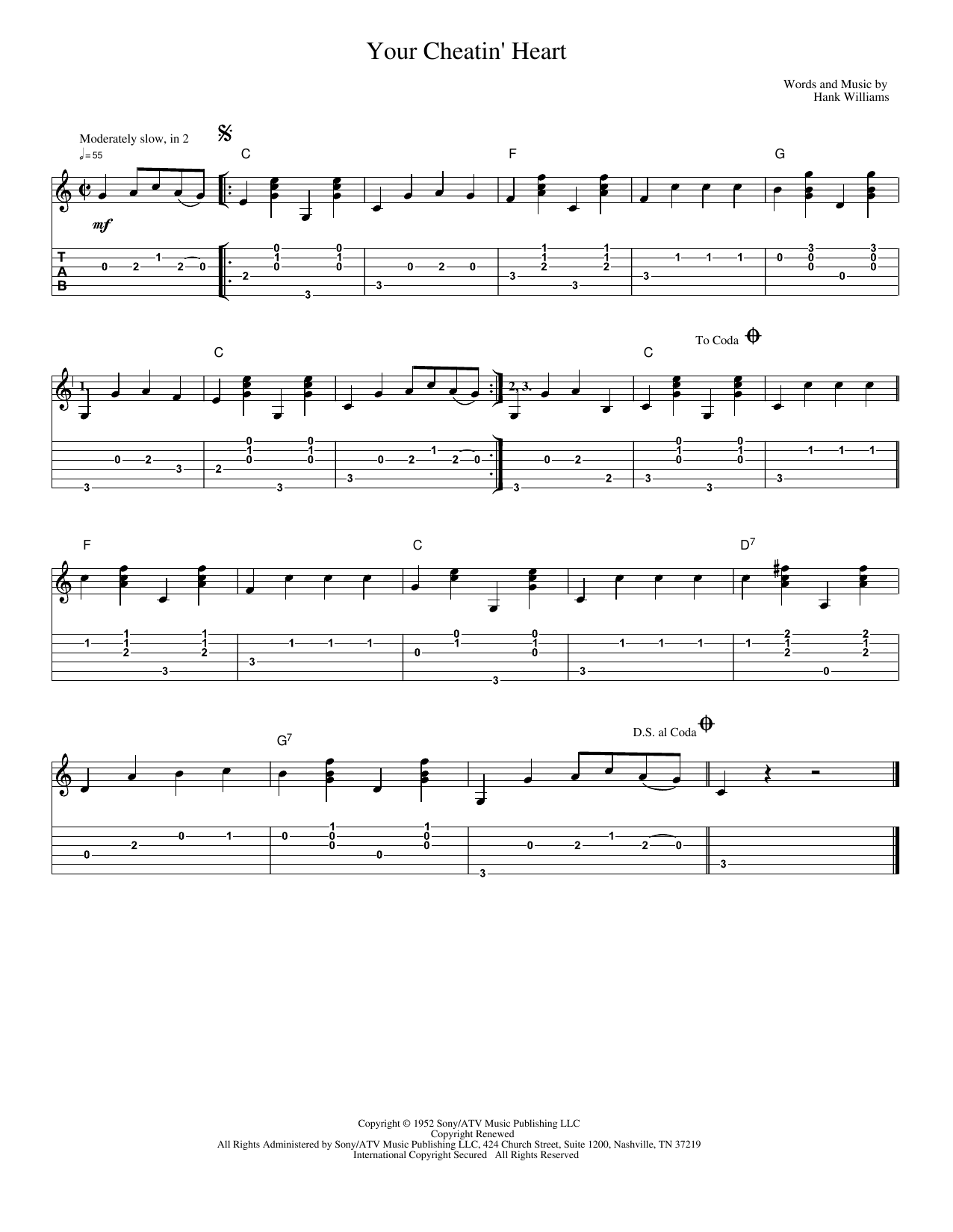 Your Cheatin' Heart Sheet Music | Hank Williams | Solo Guitar