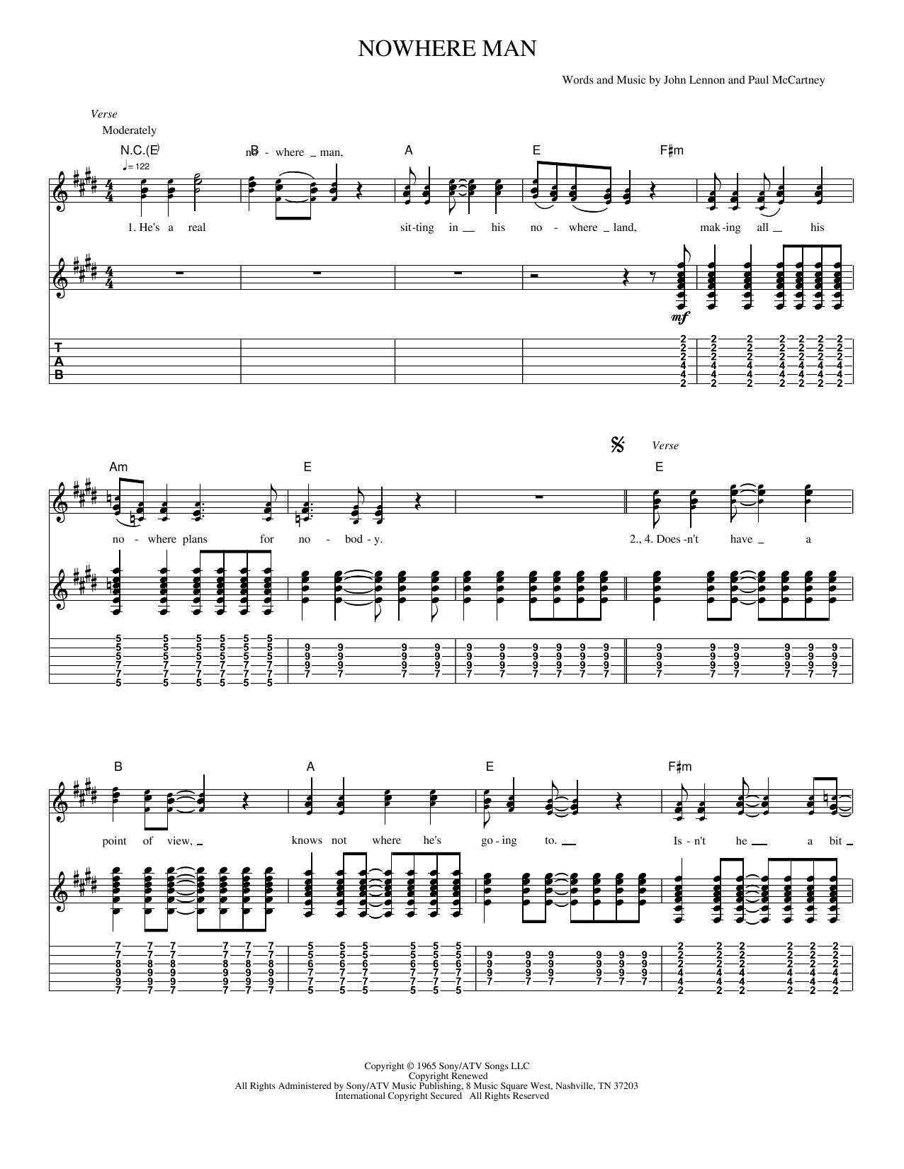 Nowhere Man Sheet Music | The Beatles | Guitar Tab