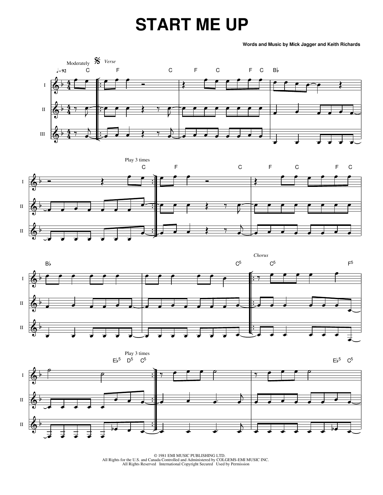Start Me Up Sheet Music | The Rolling Stones | Guitar Ensemble