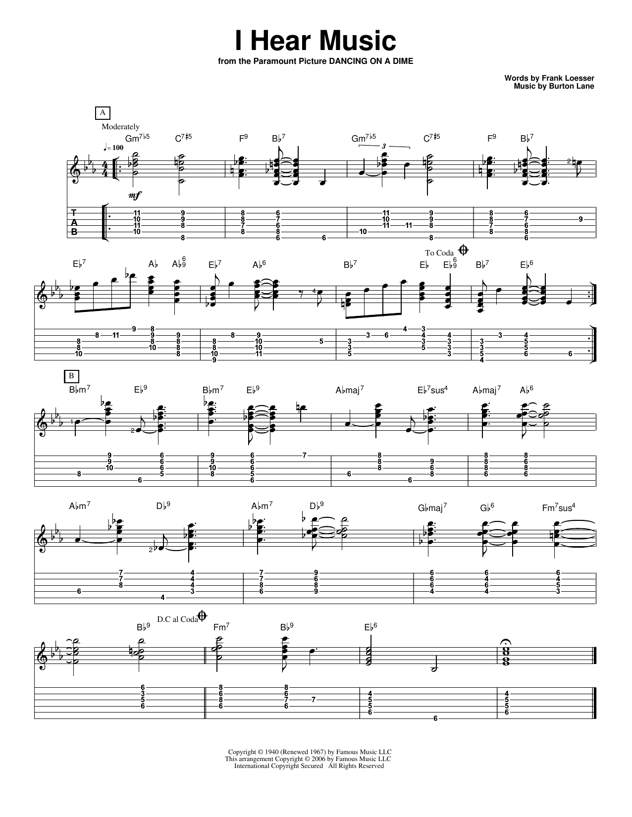 I Hear Music Sheet Music | Frank Loesser | Solo Guitar