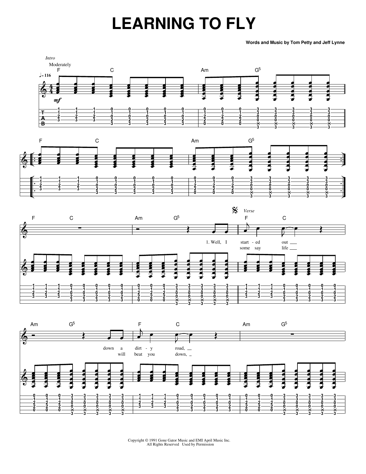 Learning To Fly Sheet Music | Tom Petty | Guitar Tab