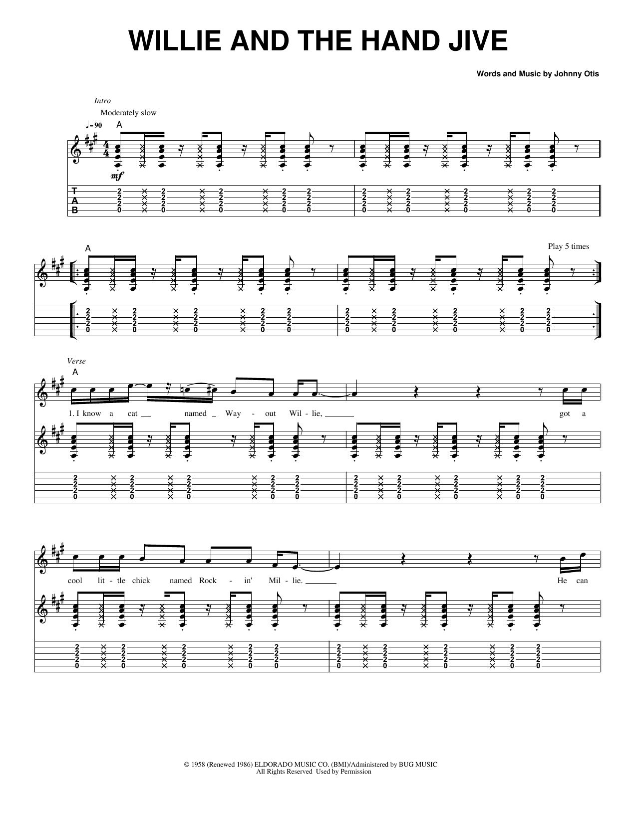Willie And The Hand Jive Sheet Music | Eric Clapton | Guitar Tab