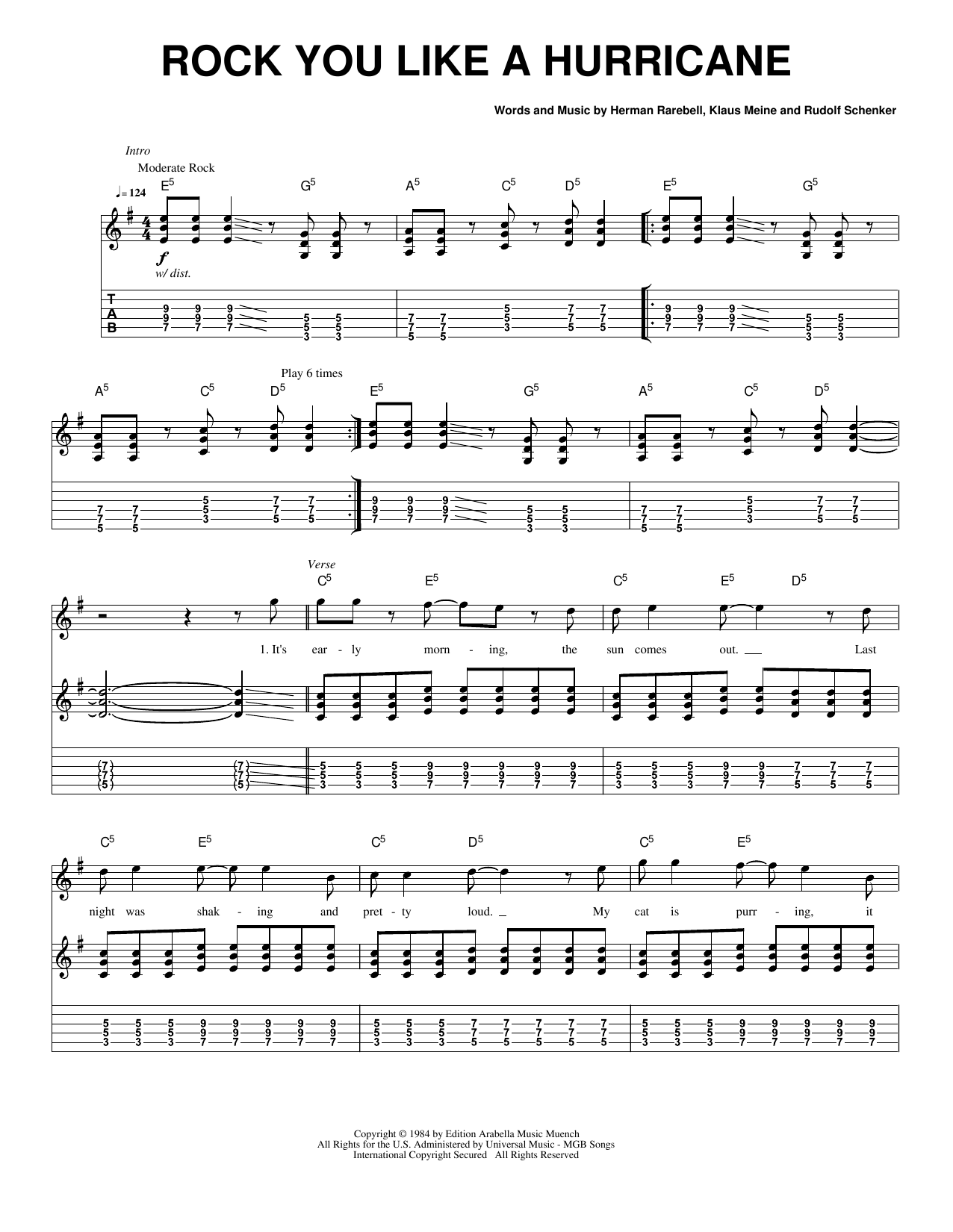 Rock You Like a Hurricane Sheet Music | Scorpions | Guitar Tab