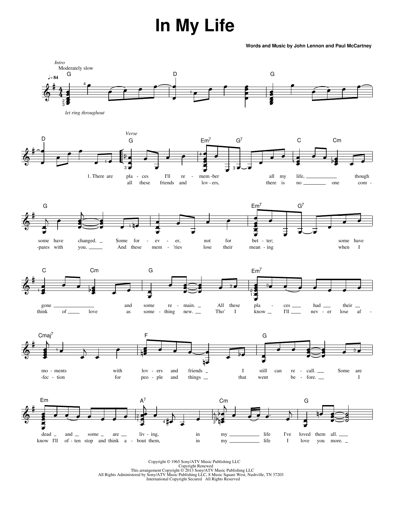In My Life Sheet Music | The Beatles | Easy Guitar