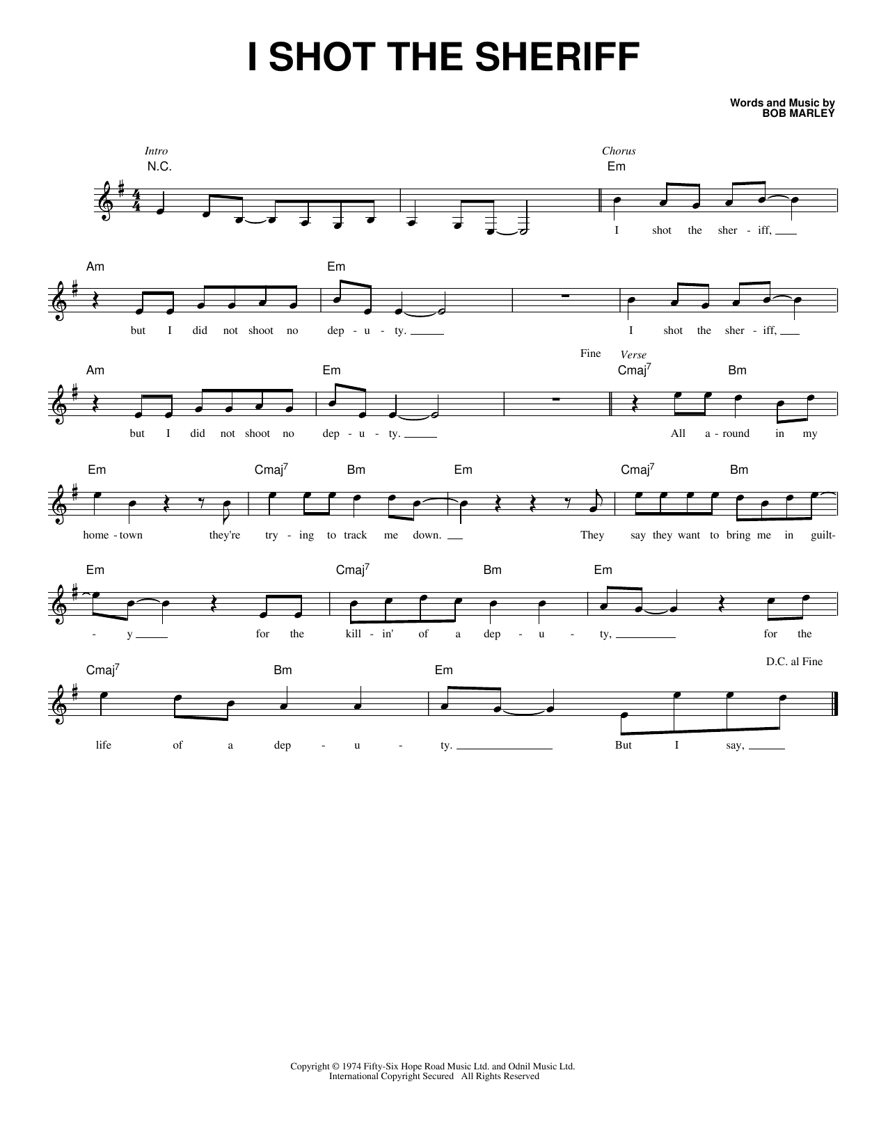 I Shot the Sheriff Sheet Music | Bob Marley | Guitar Lead Sheet