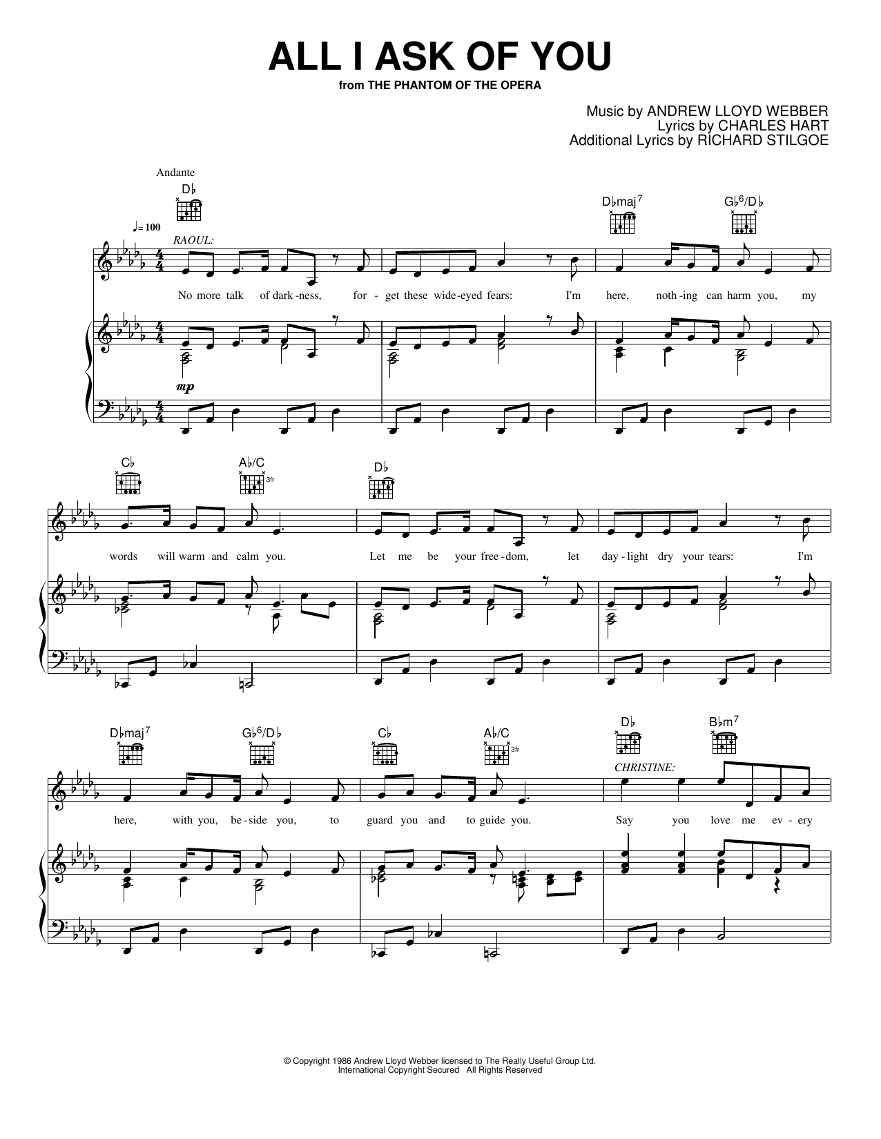 All I Ask of You Sheet Music | Andrew Lloyd Webber | Piano, Vocal ...