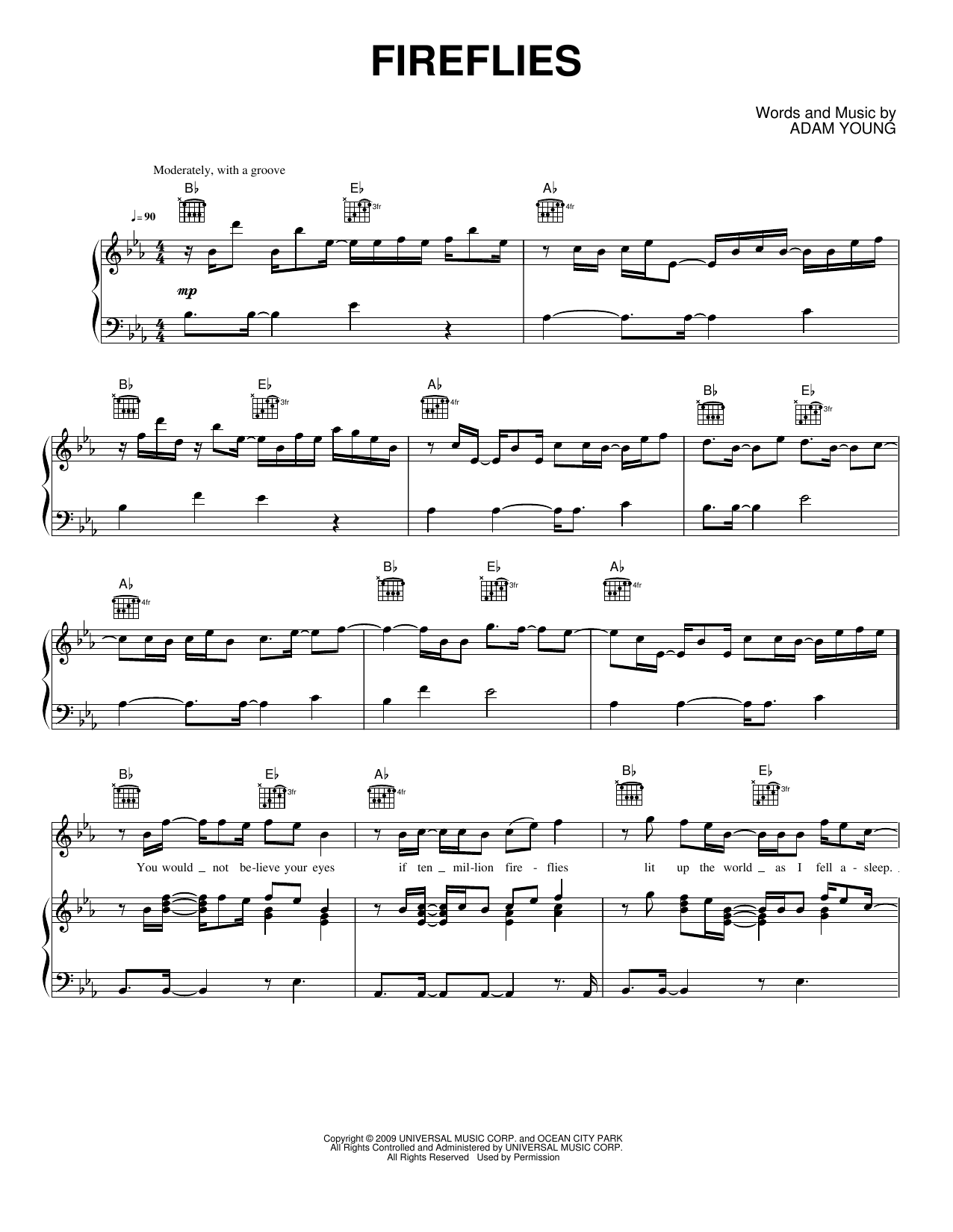 Fireflies Partituras | Owl City | Piano, Voz y Acordes de guitarra ...