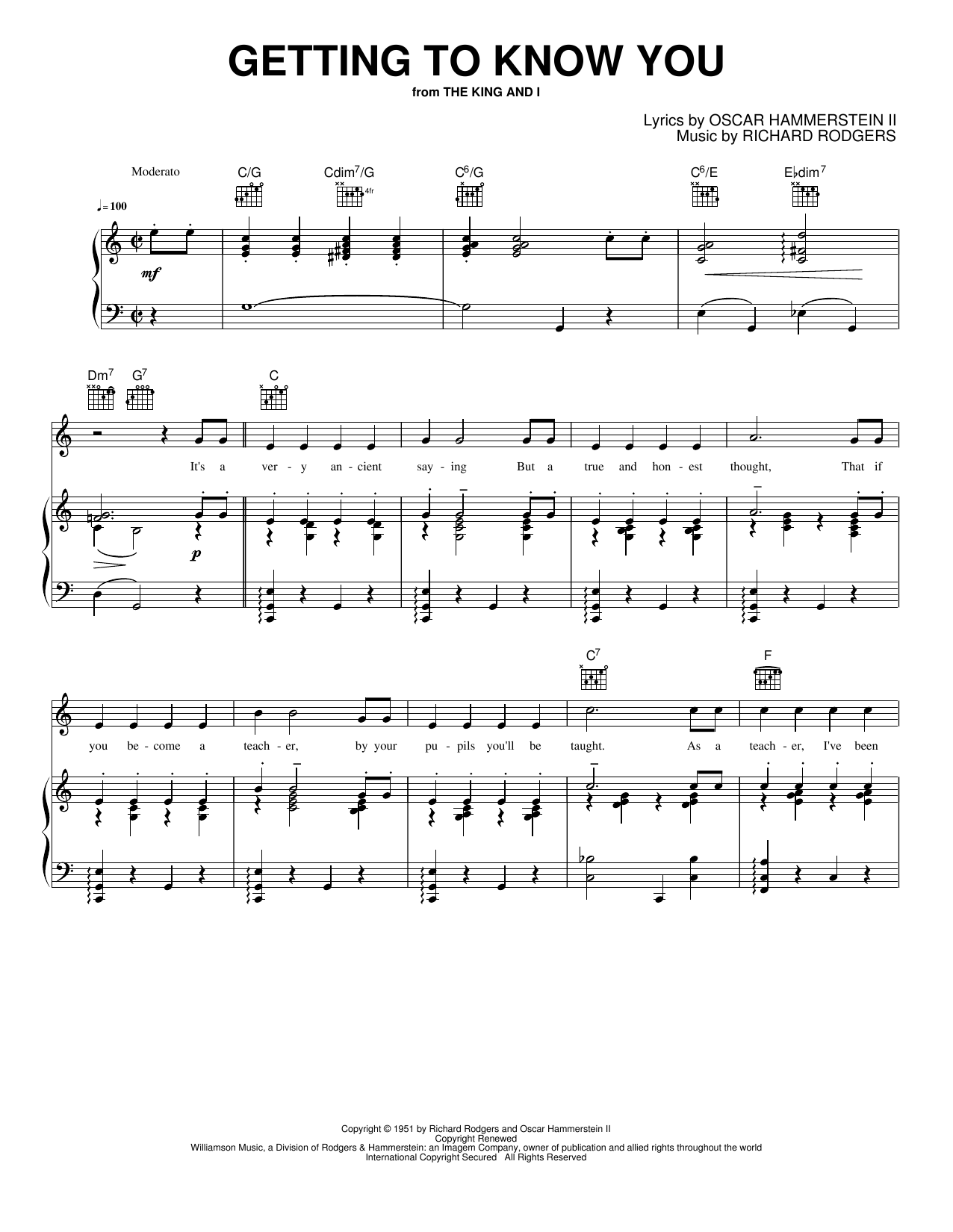 Getting To Know You Sheet Music | Rodgers & Hammerstein | Piano, Vocal ...