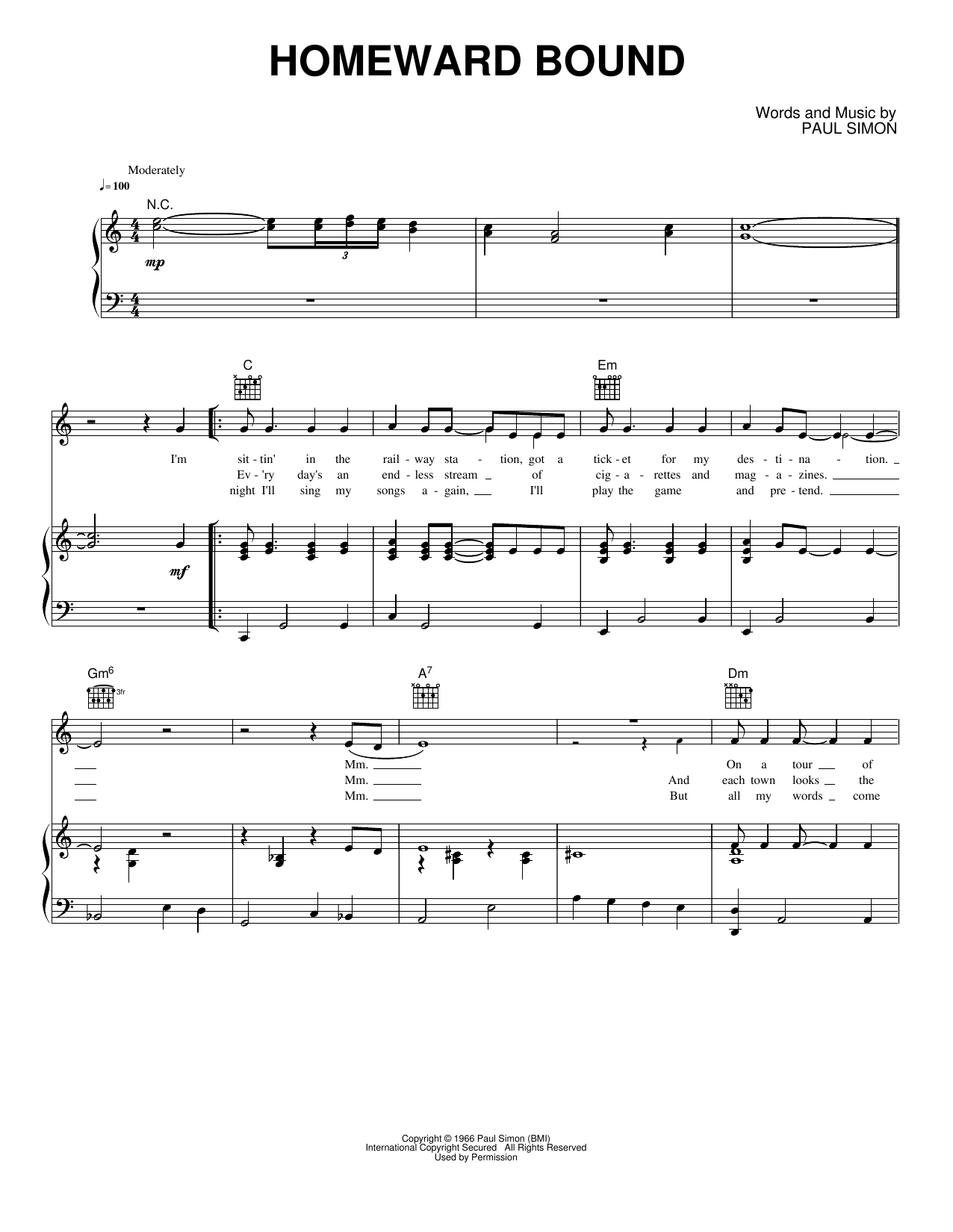 Homeward Bound Sheet Music | Simon & Garfunkel | Piano, Vocal & Guitar ...