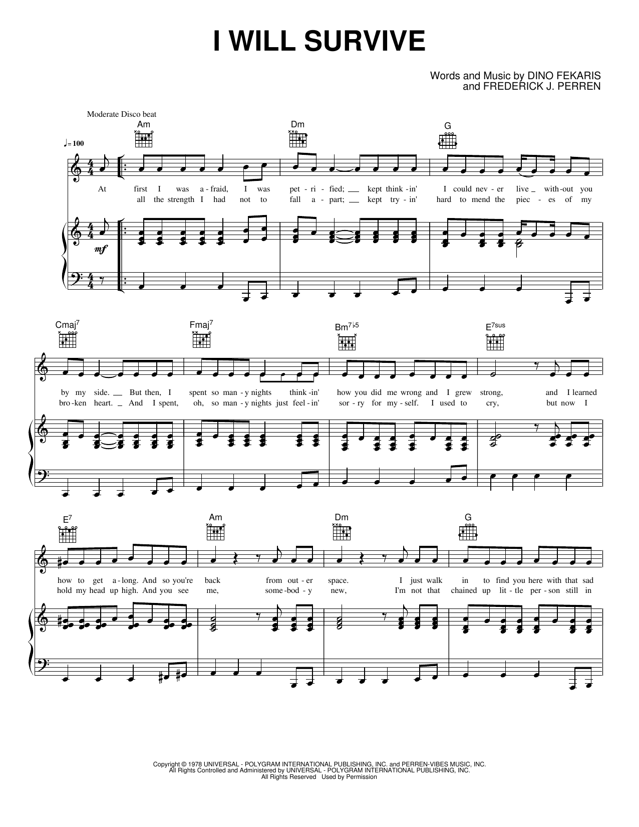 I Will Survive Partituras | Gloria Gaynor | Piano, Voz y Acordes de ...