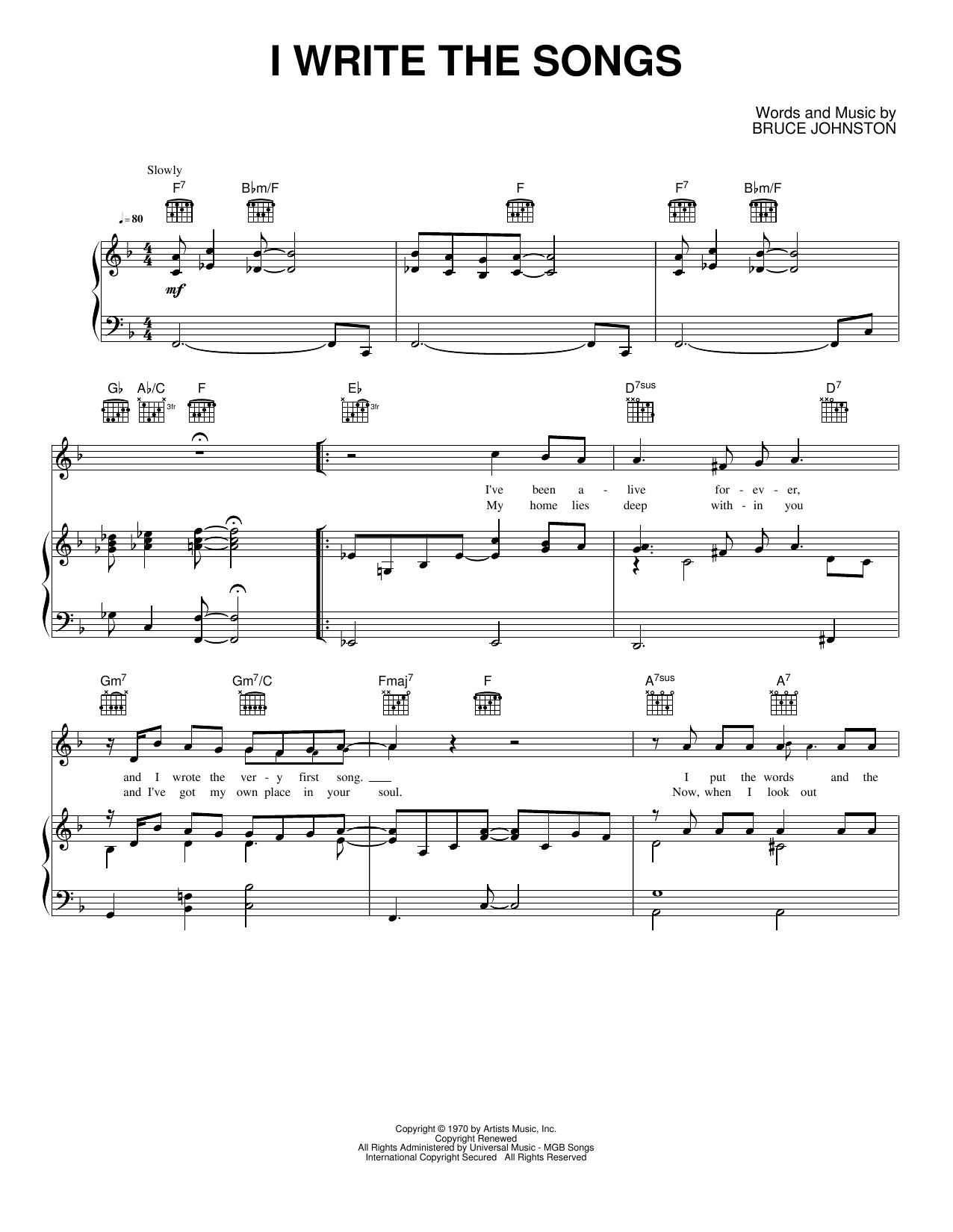 I Write the Songs Sheet Music | Barry Manilow | Piano, Vocal & Guitar ...