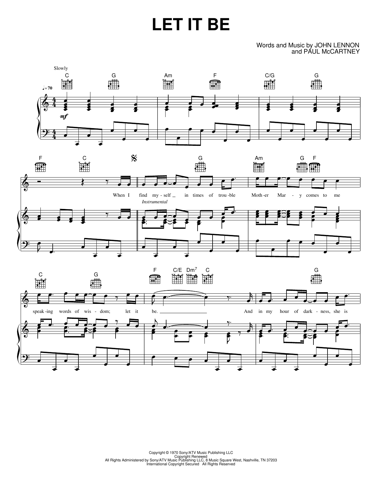 Let It Be Sheet Music | The Beatles | Piano, Vocal & Guitar Chords ...