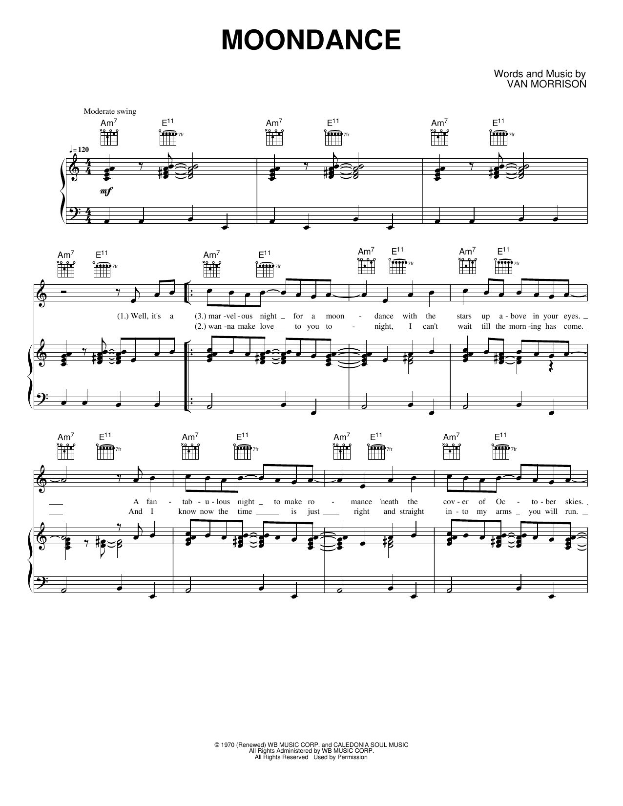 Moondance Sheet Music | Van Morrison | Piano, Vocal & Guitar Chords ...