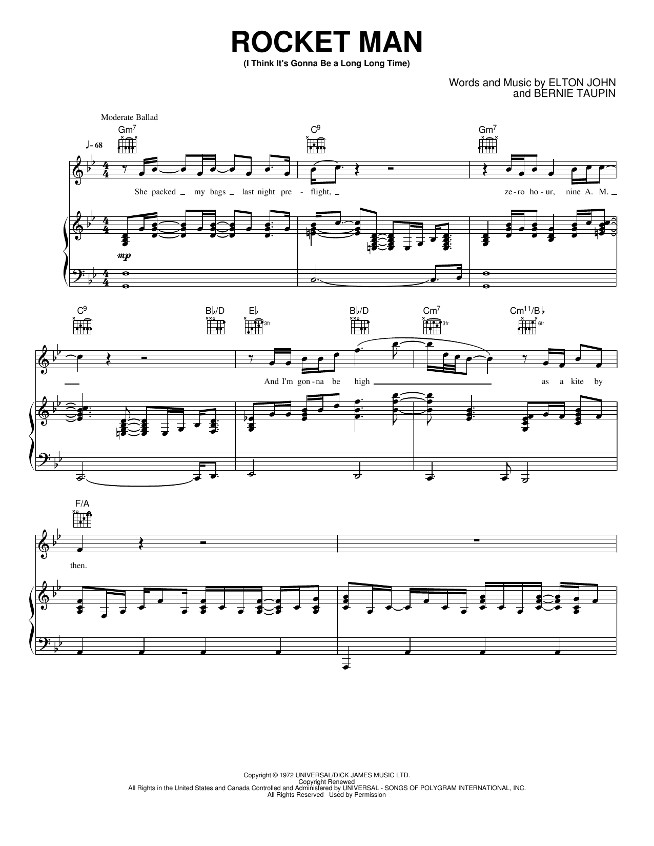Rocket Man (i Think It's Gonna Be A Long Long Time) Sheet Music | Elton ...