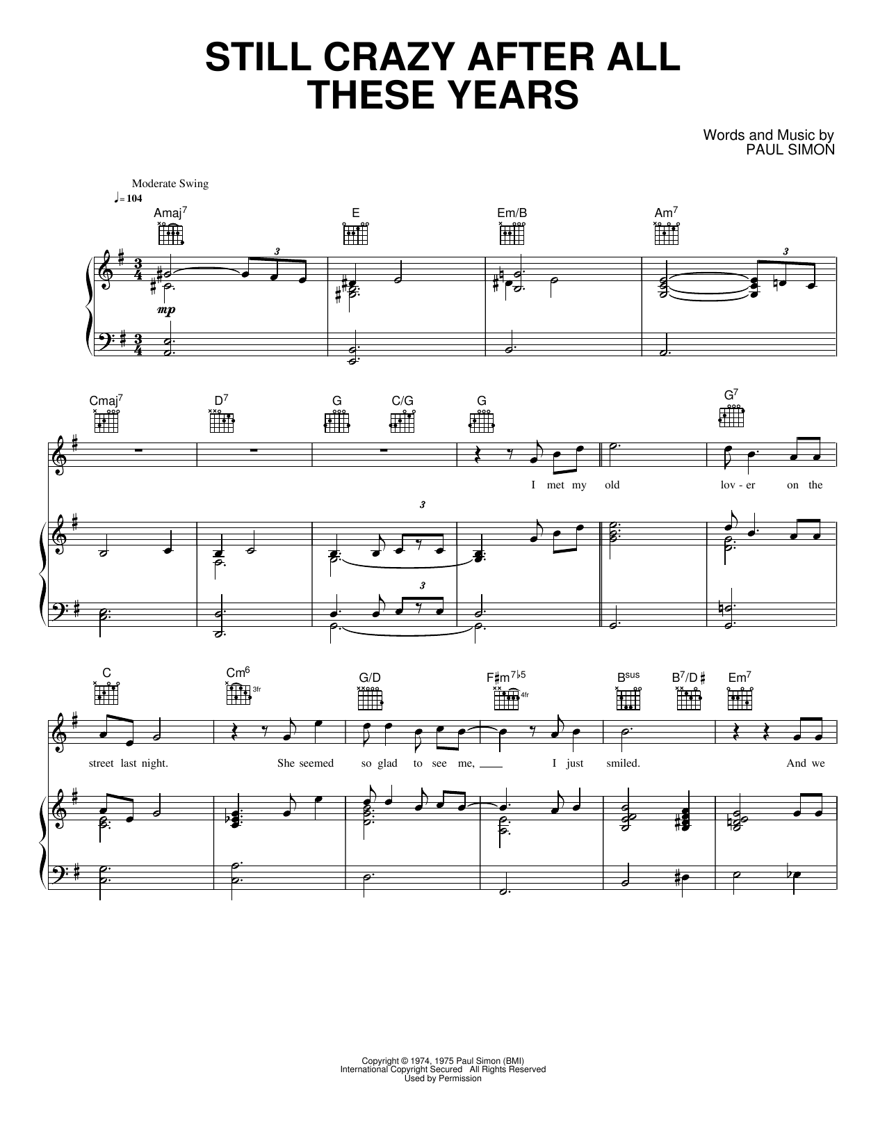 Still Crazy After All These Years Sheet Music | Simon & Garfunkel ...