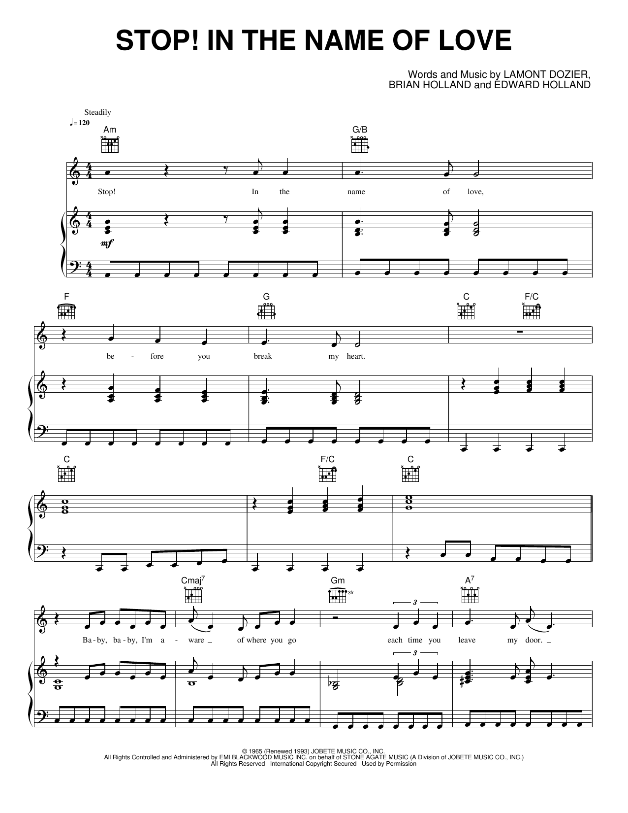Stop! In the Name of Love Sheet Music | The Supremes | Piano, Vocal ...