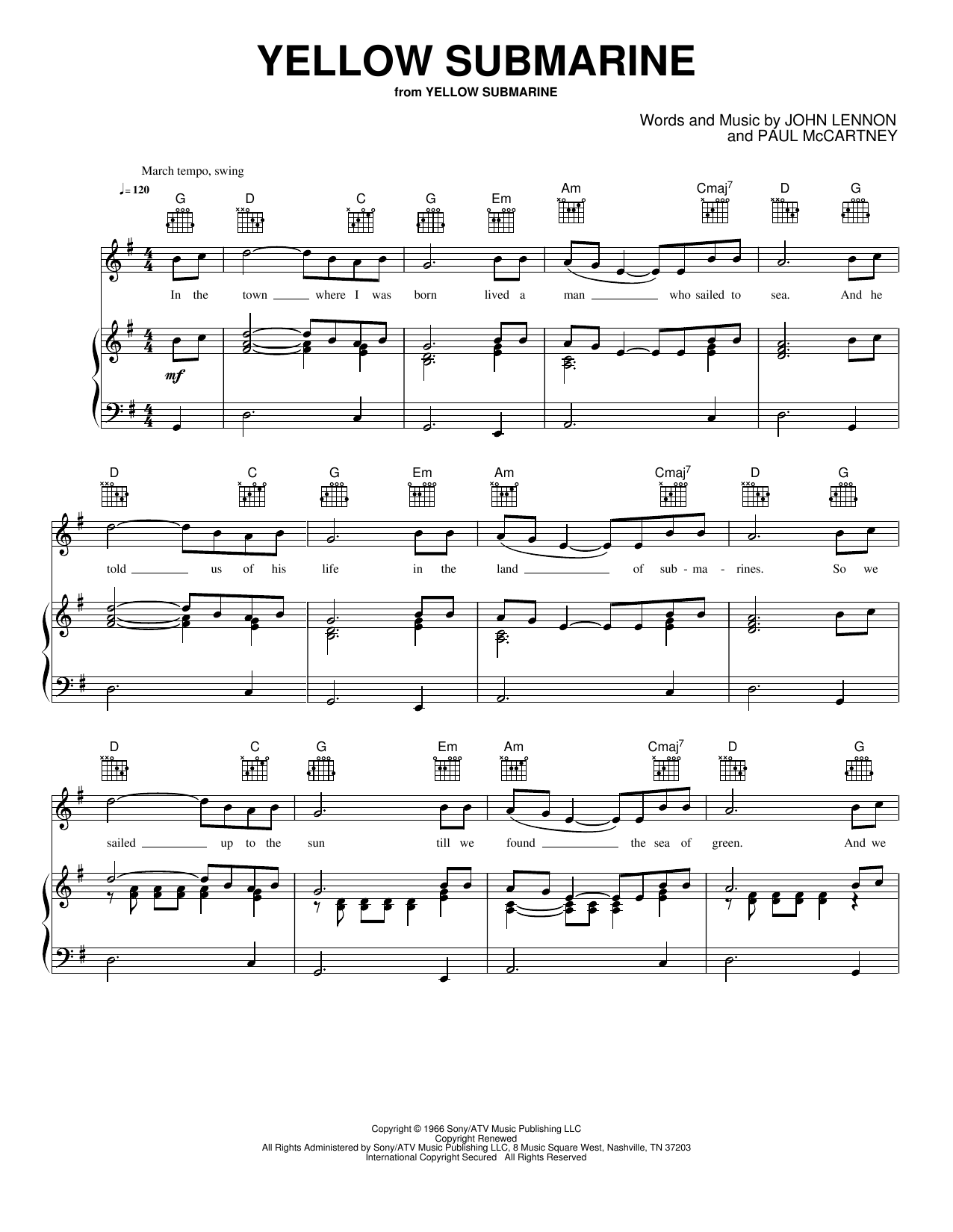 Yellow Submarine Sheet Music | The Beatles | Piano, Vocal & Guitar ...