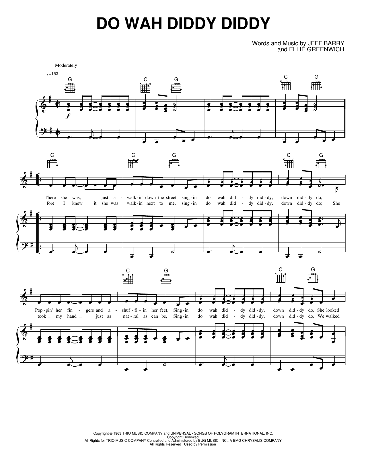 Do Wah Diddy Diddy Sheet Music | Manfred Mann | Piano, Vocal & Guitar ...