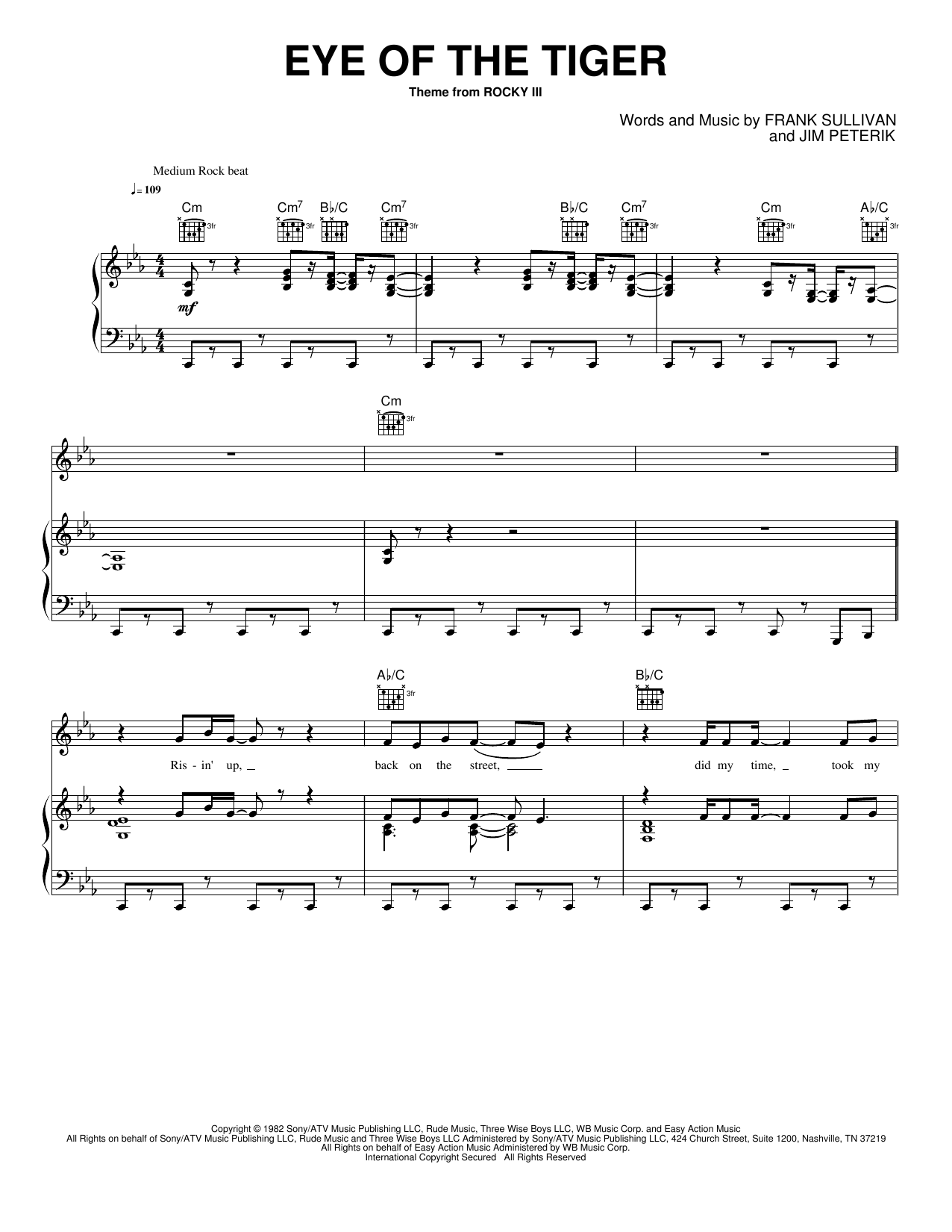 Eye of the Tiger Sheet Music | Survivor | Piano, Vocal & Guitar Chords ...